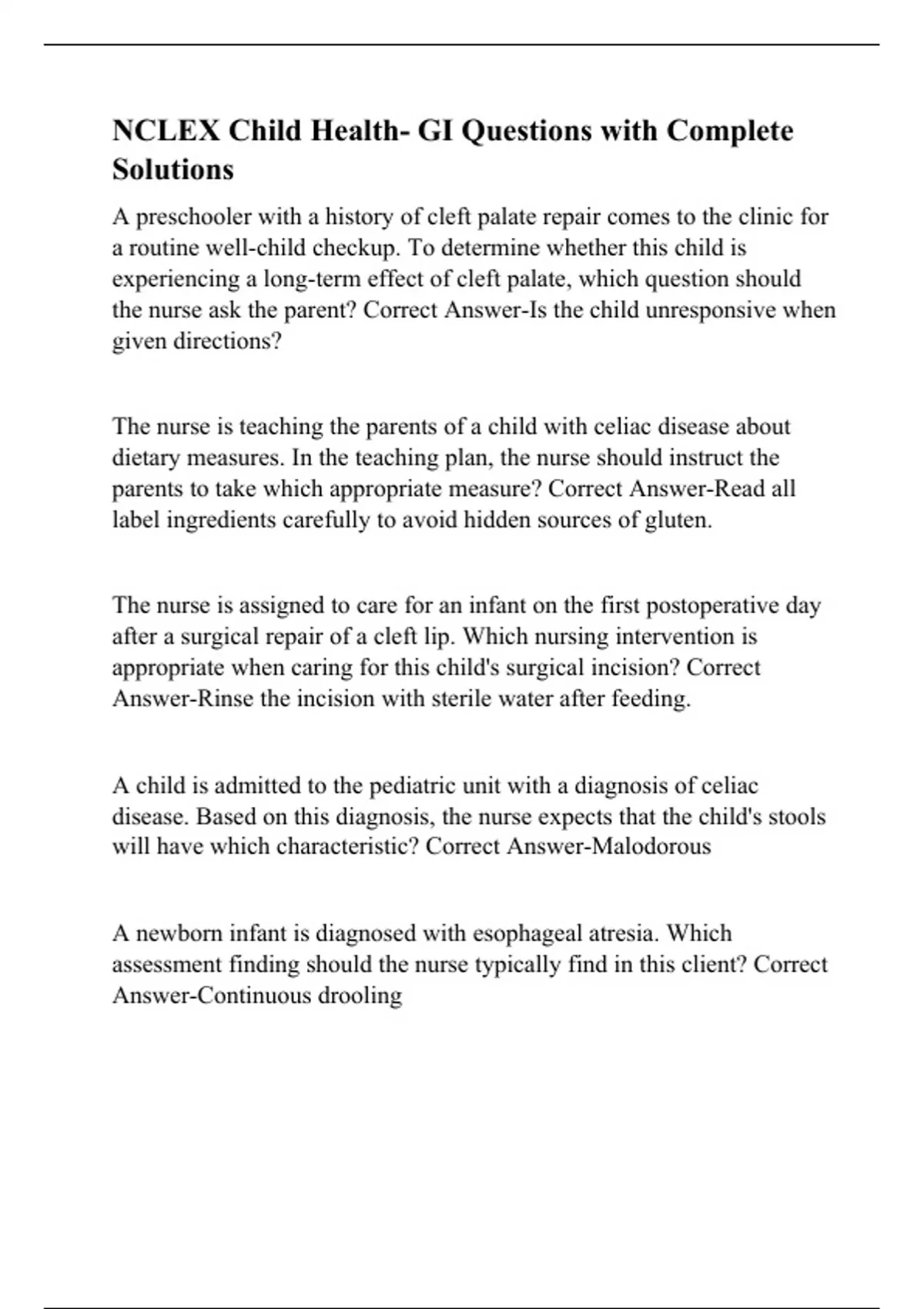 NCLEX Child Health- GI Questions with Complete Solutions - Nclex ...