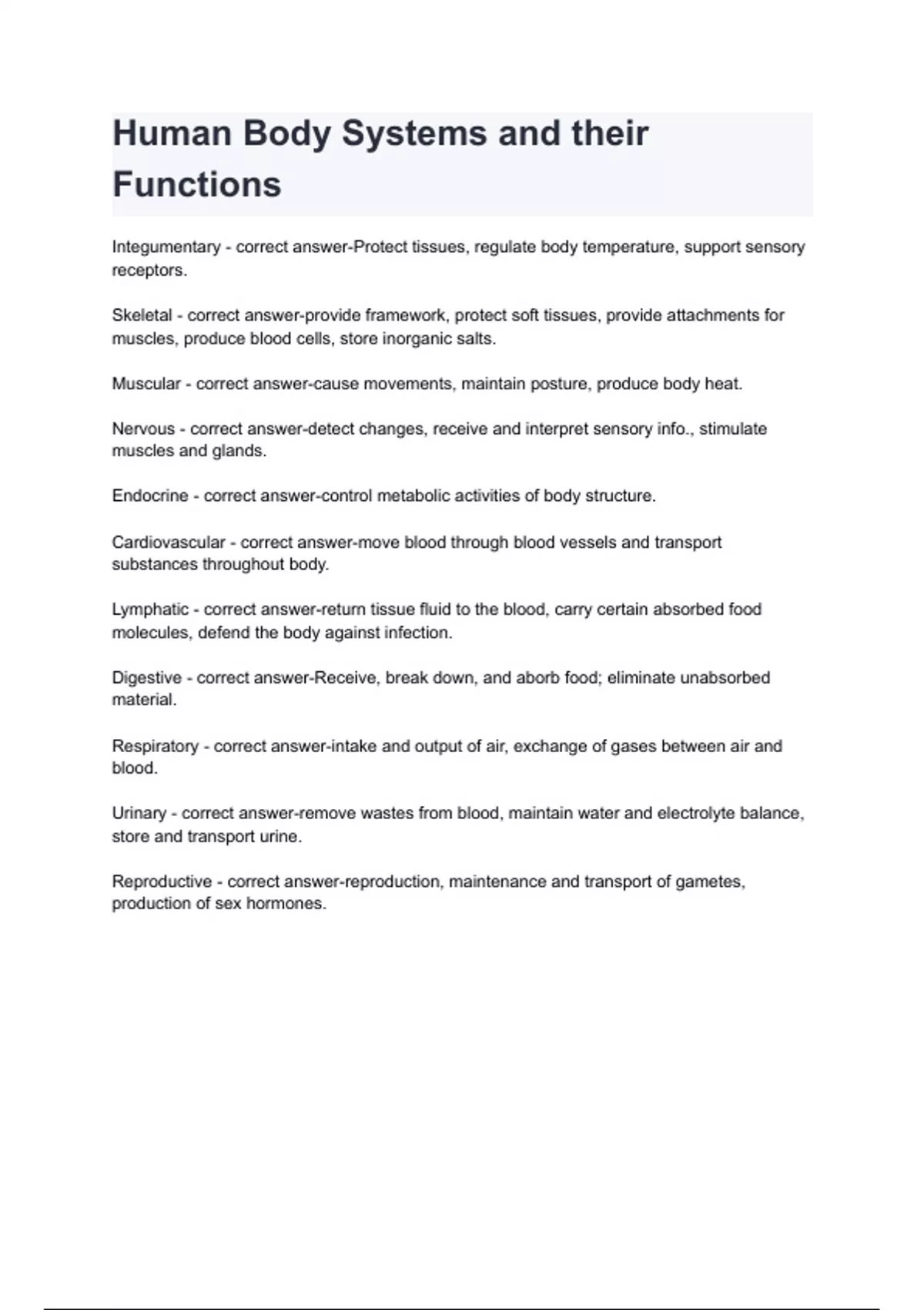 Human Body Systems and their Functions. - 11 Body Systems (Anatomy ...