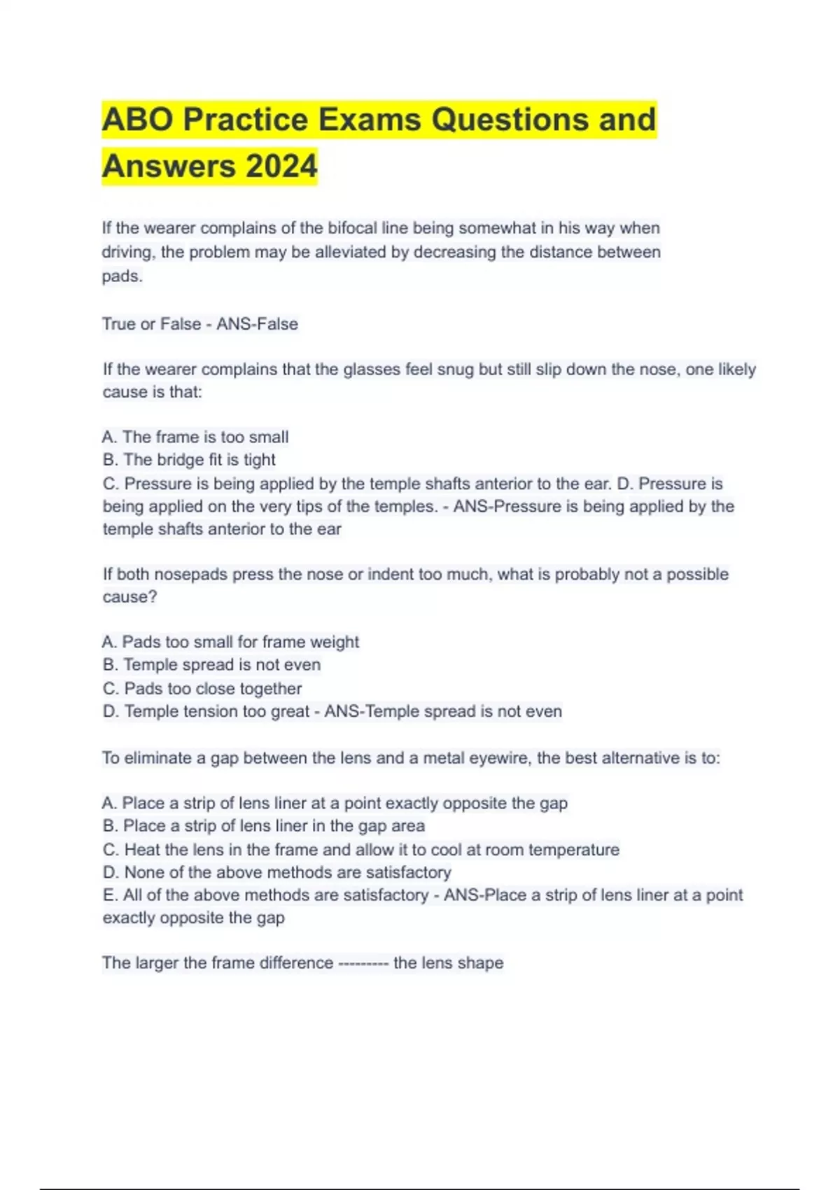 ABO Practice Exams Questions and Answers 2024 . - 11 Body Systems ...