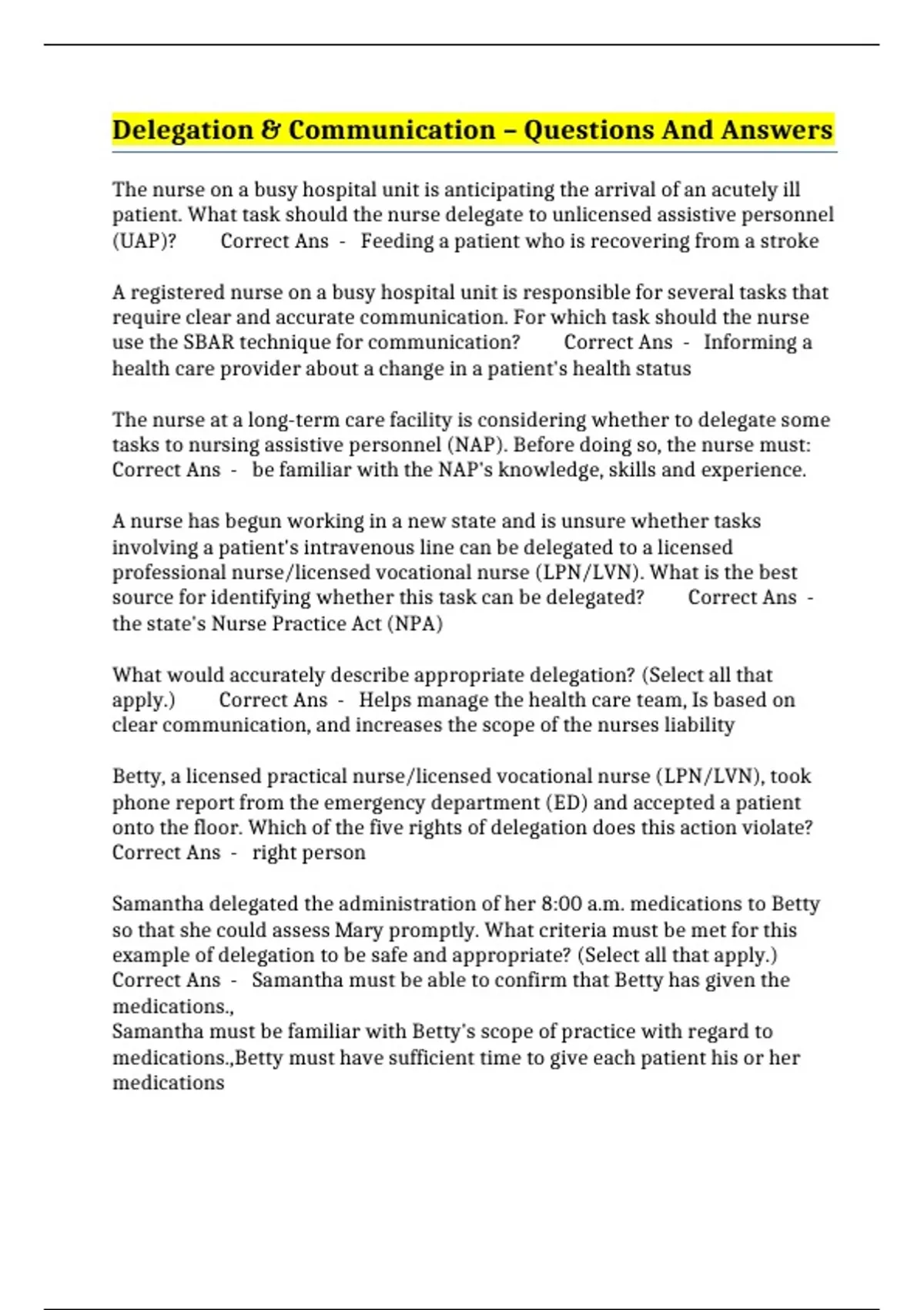 Delegation & Communication – Questions And Answers - ATI Leadership ...