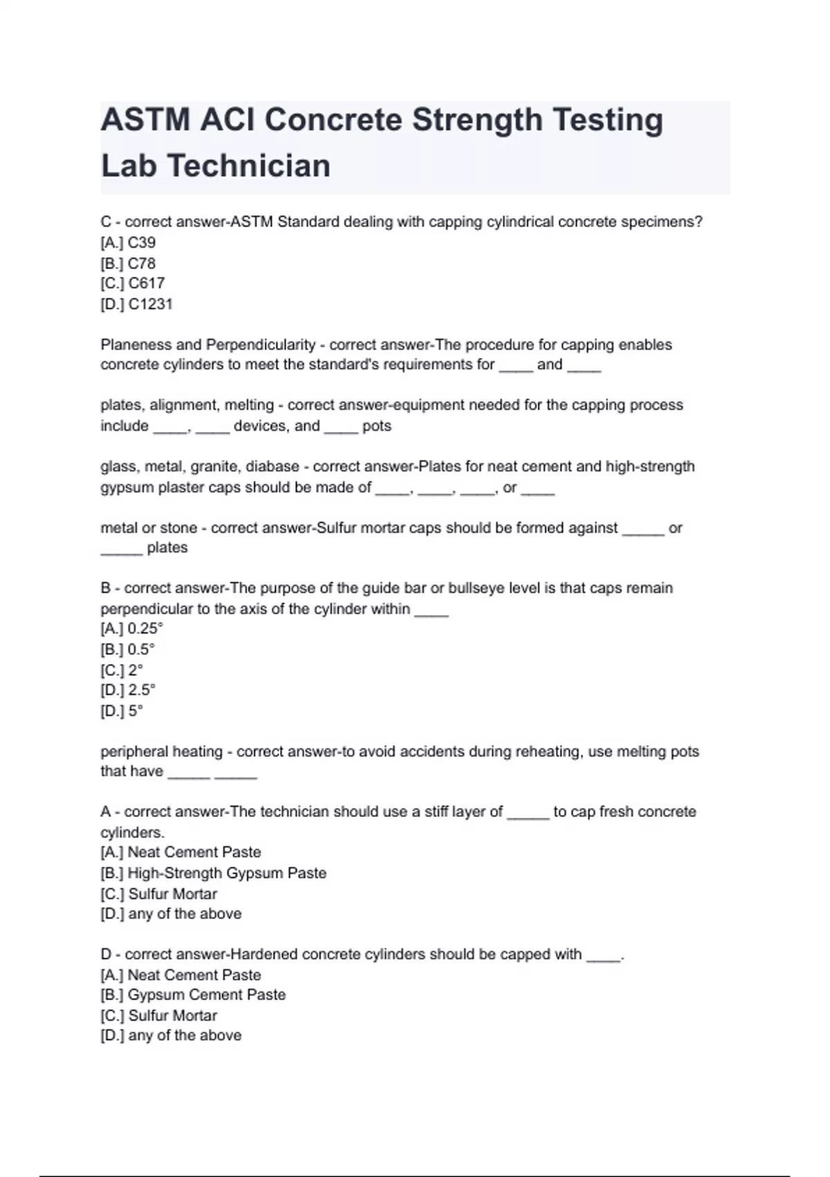 ASTM ACI Concrete Strength Testing Lab Technician 2025/2026 ACTUAL EXAM ...