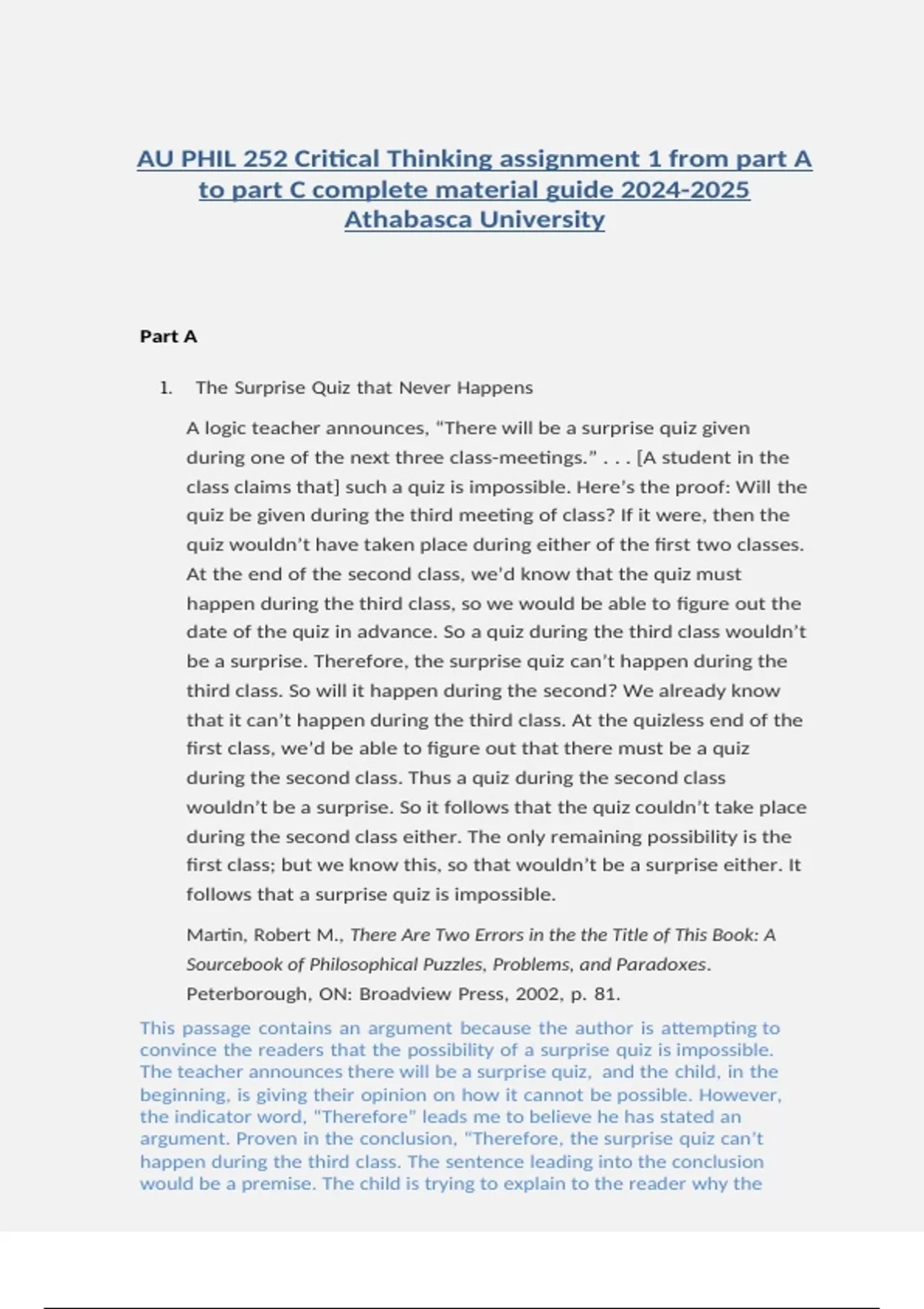 AU PHIL 252 Critical Thinking assignment 1 |from part A to part C ...