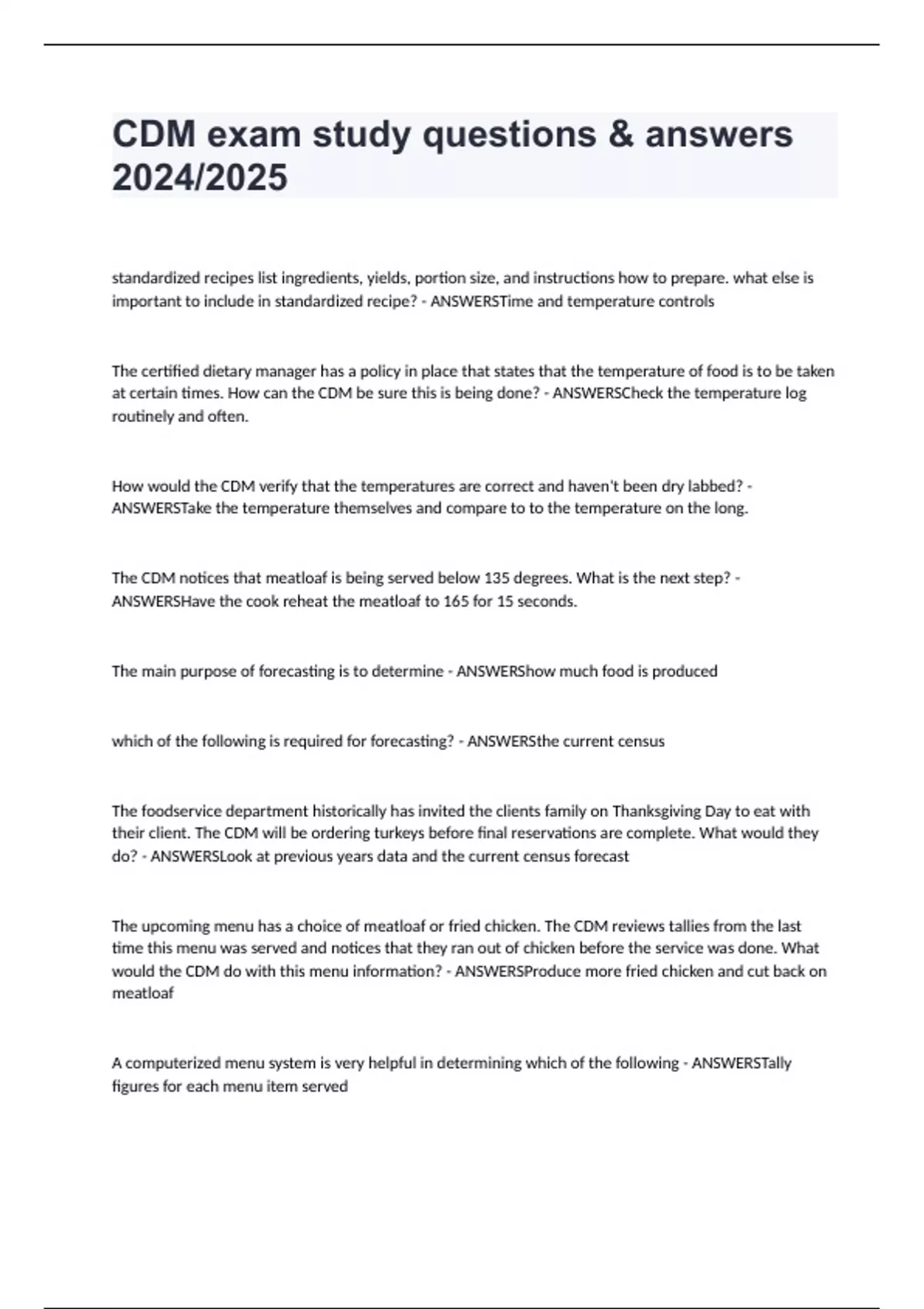 CDM exam study questions & answers 2024/2025 - CDM - Stuvia US