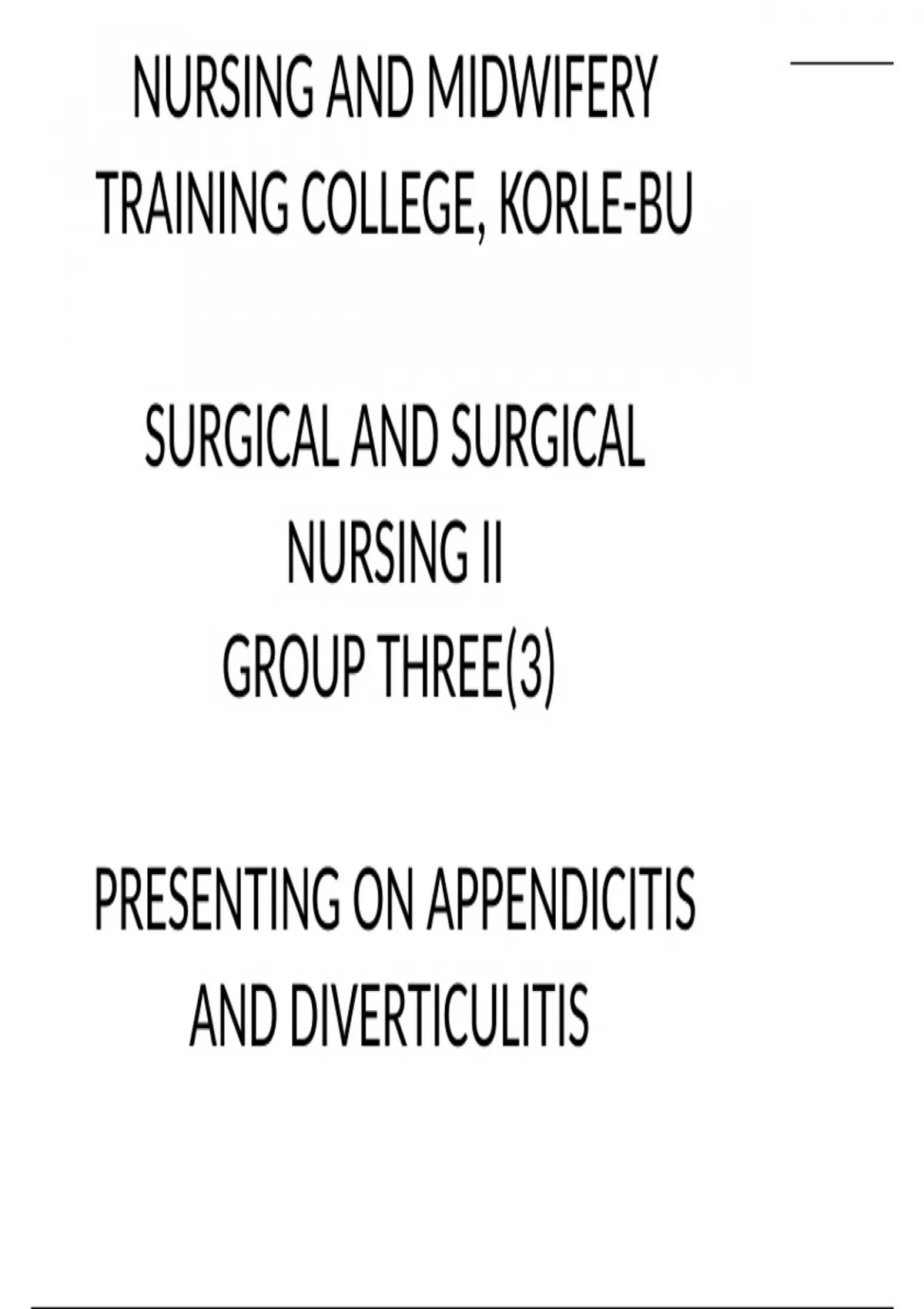 Appendicitis & Diverticulitis (Surgery II) - Nursing and midwifery ...