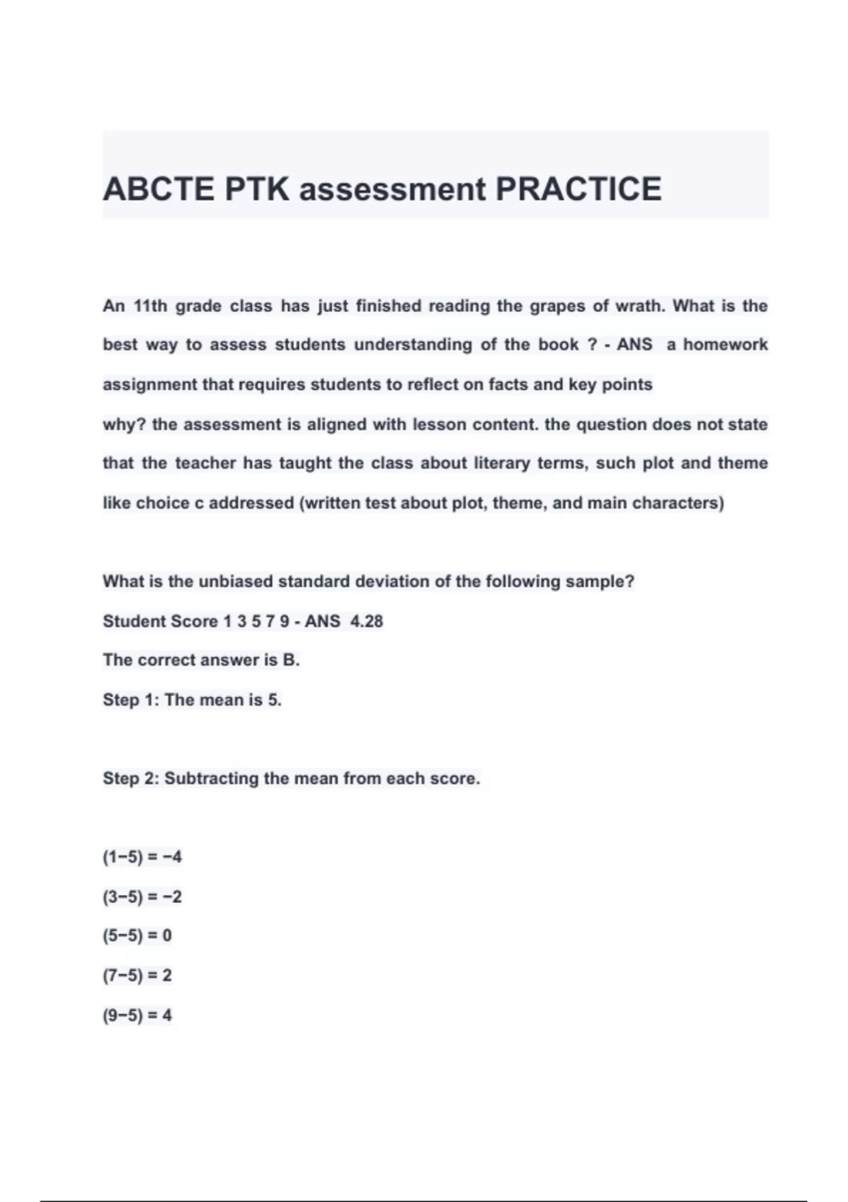 ABCTE PTK assessment PRACTICE QUESTIONS & ANSWERS 2024 ( A+ GRADED 100% ...