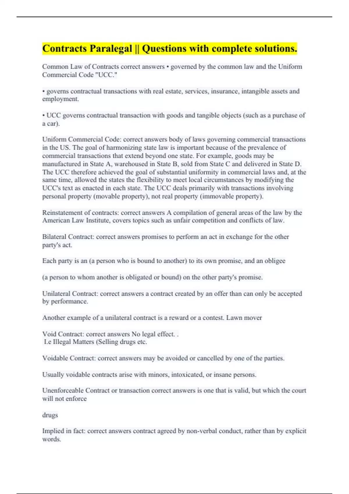 Contracts Paralegal || Questions with complete solutions. - Paralegal ...