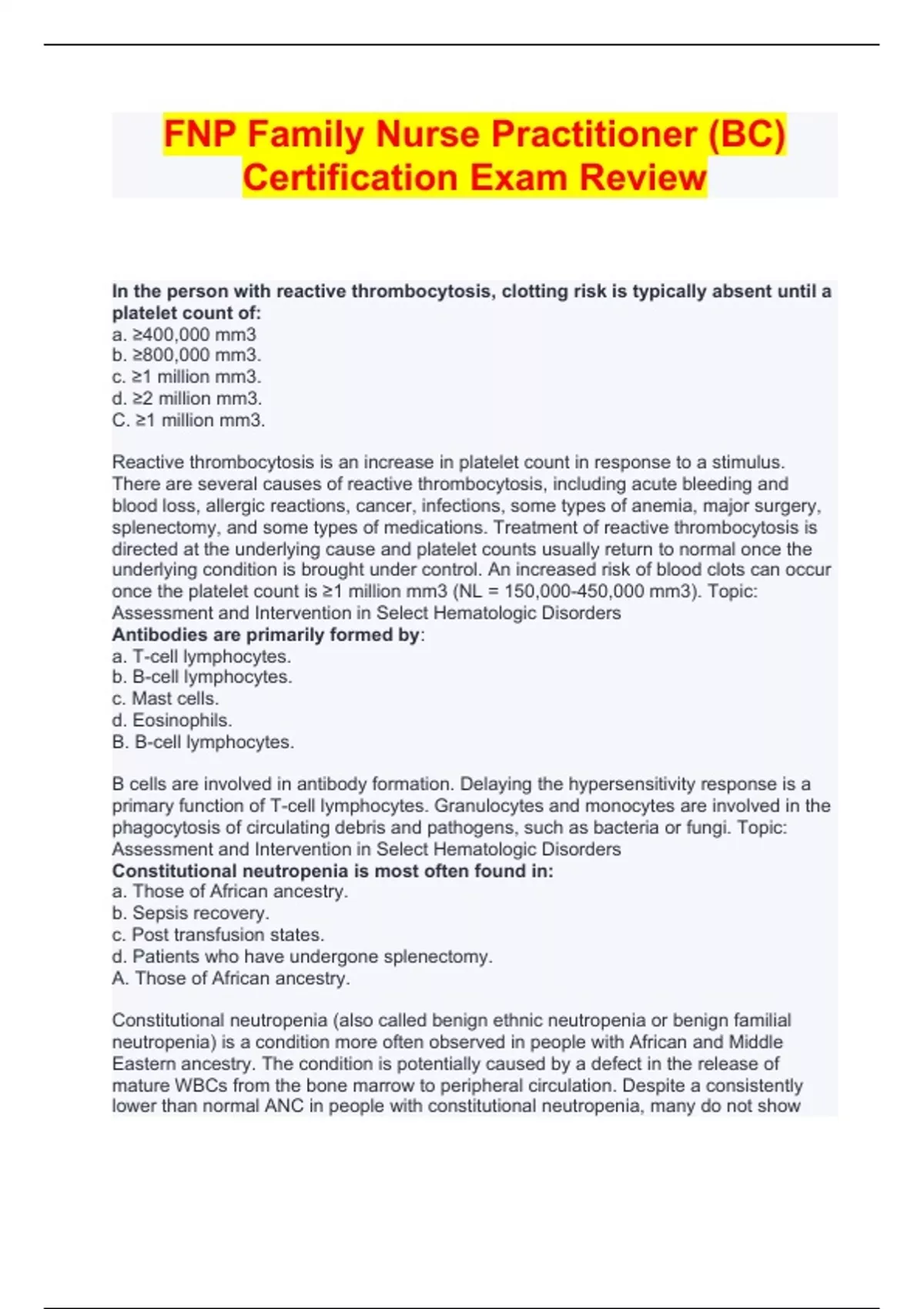 FNP Family Nurse Practitioner (BC) Certification Exam Review - ANCC Family Nurse Practitioner ...