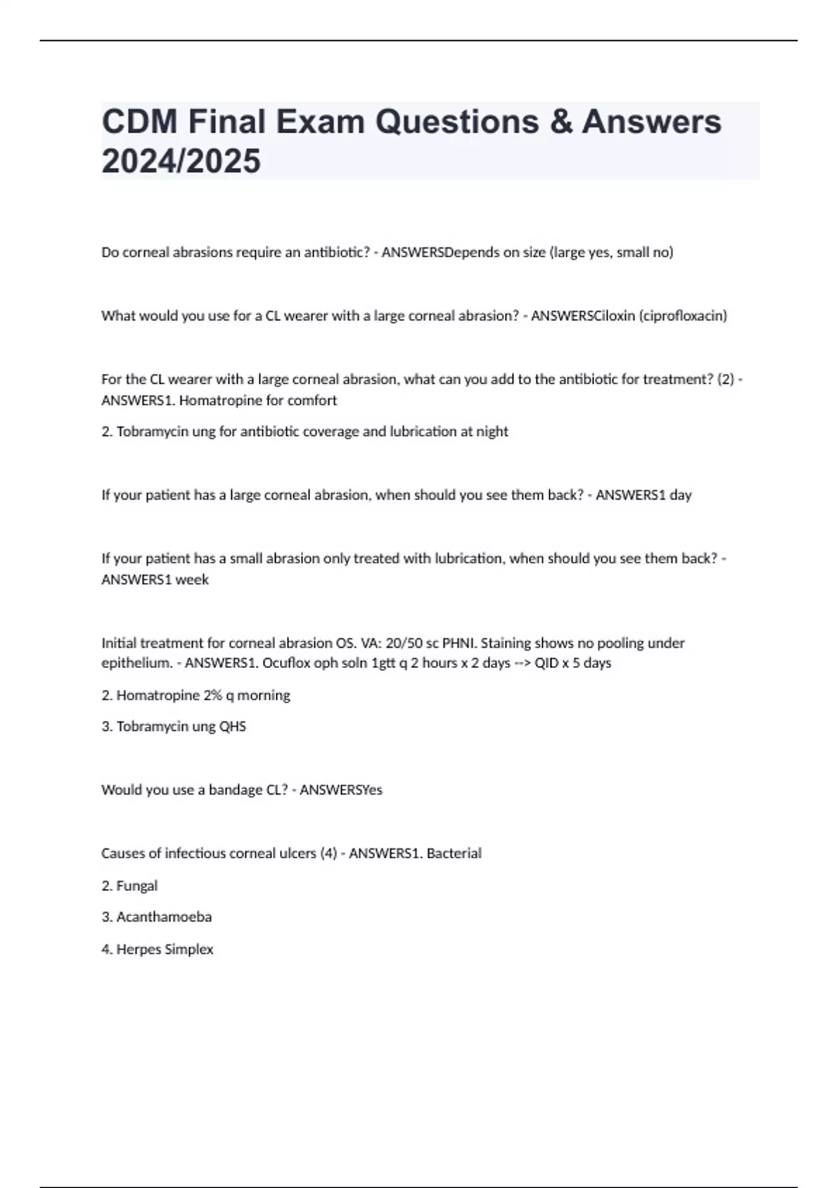 CDM Final Exam Questions & Answers 2024/2025 - CDM - Stuvia US