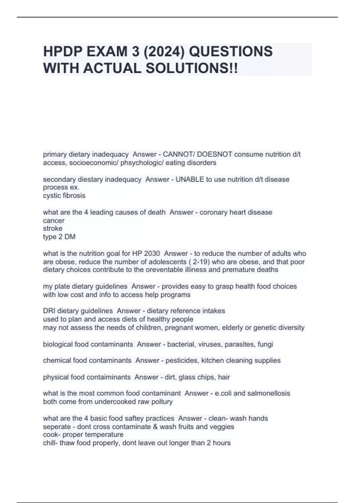 HPDP EXAM 3 (2024) QUESTIONS WITH ACTUAL SOLUTIONS!! - HPDP - Stuvia US