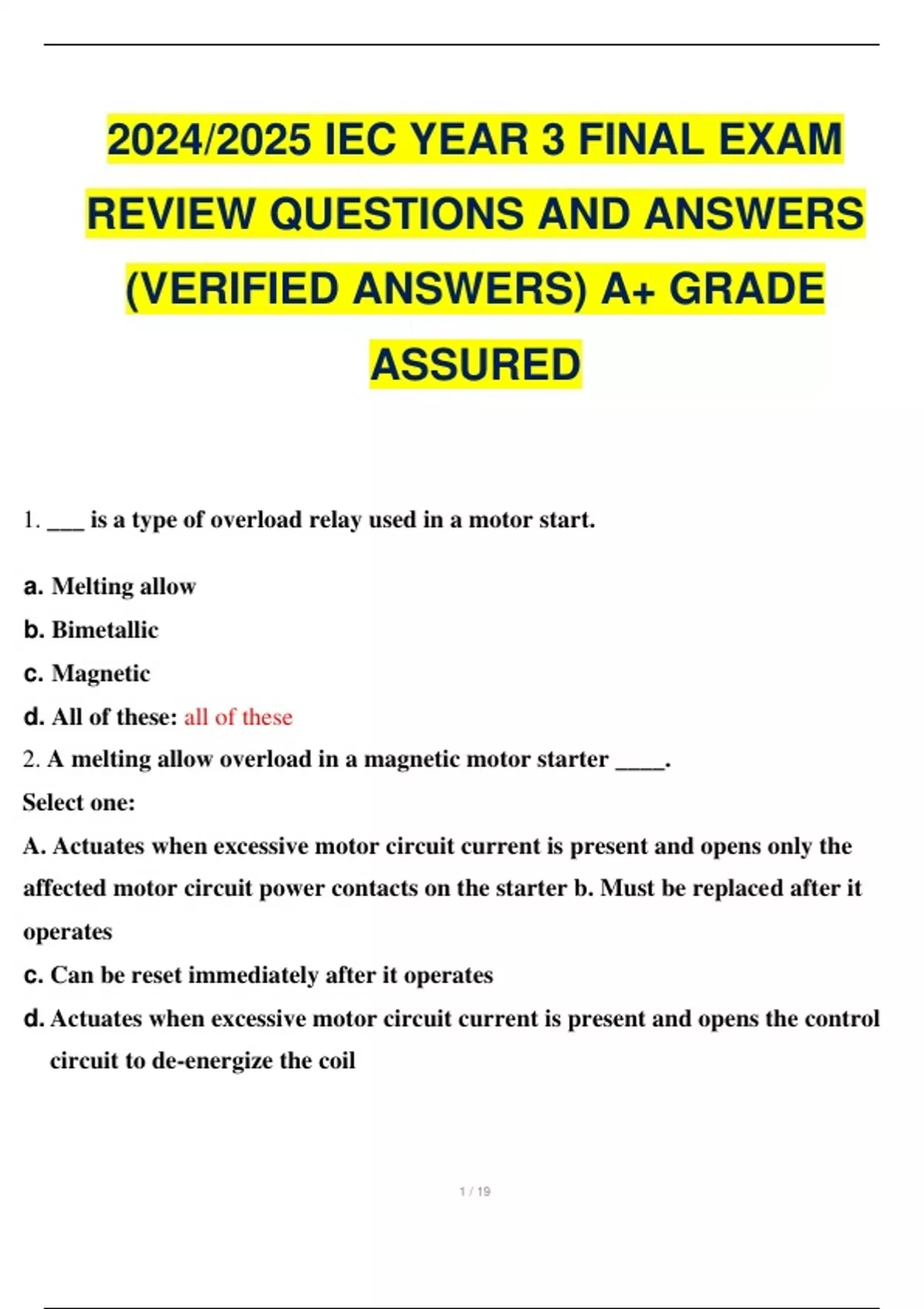 IEC YEAR 3 FINAL EXAM REVIEW QUESTIONS AND ANSWERS (VERIFIED ANSWERS ...