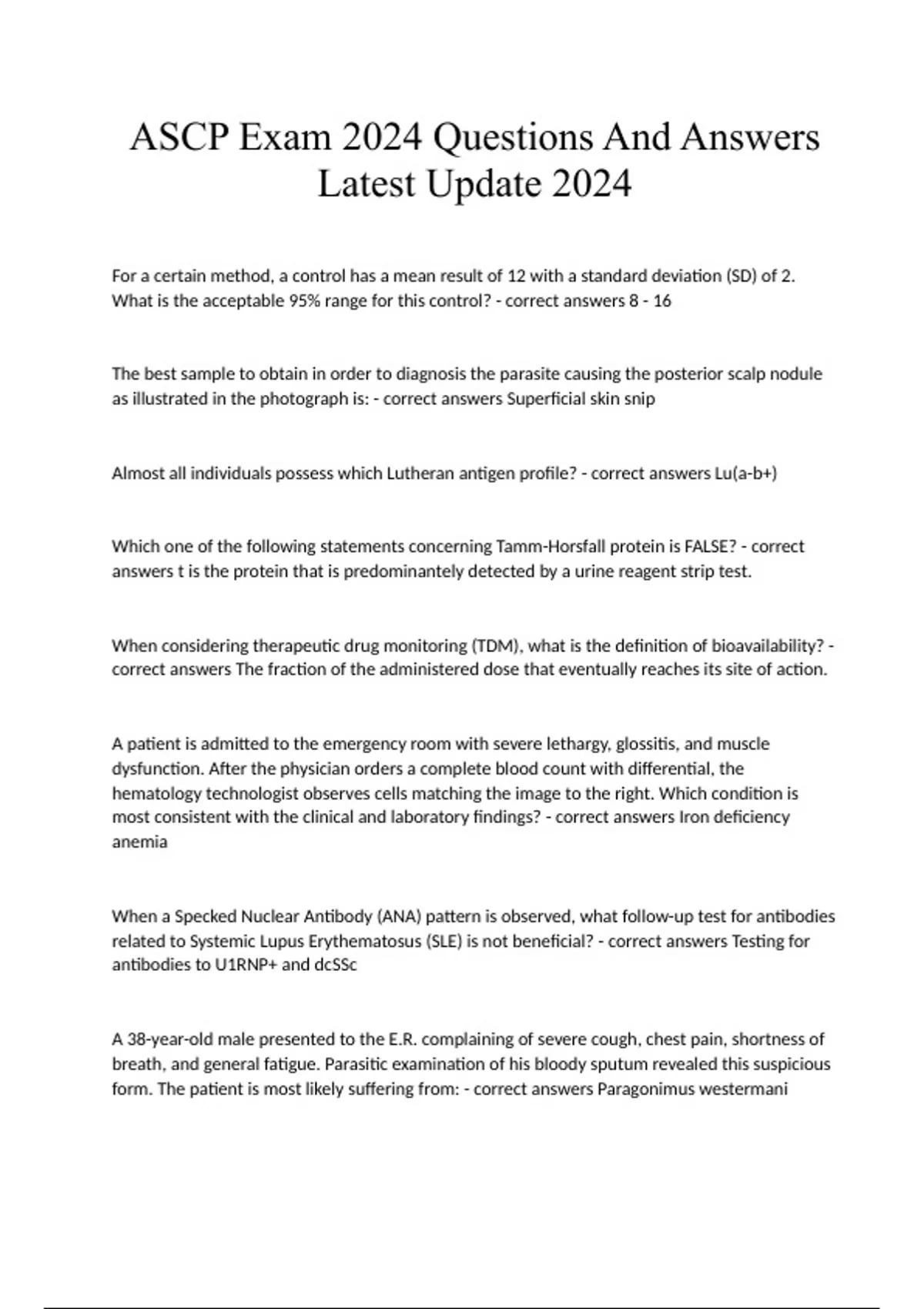 ASCP Exam 2024 Questions And Answers Latest Update - ASCP Certification ...