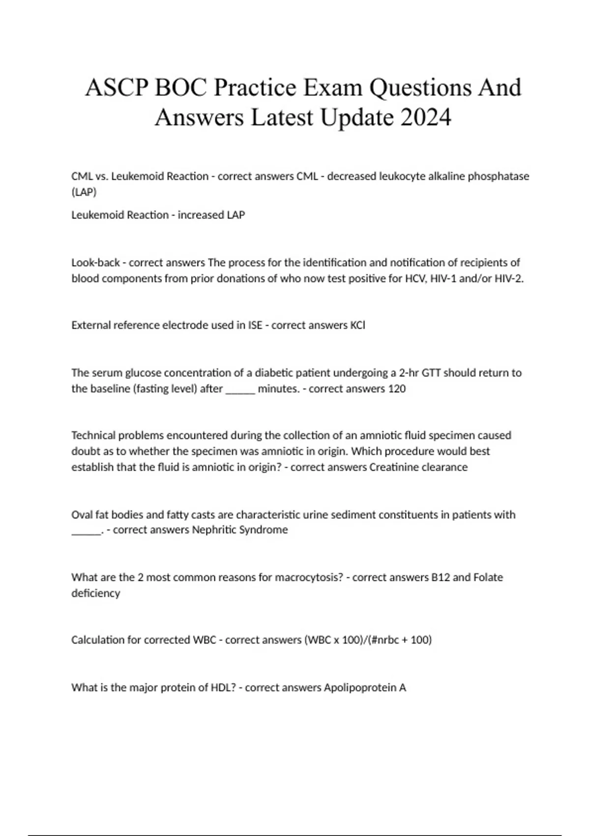 ASCP BOC Practice Exam Questions And Answers Latest Update 2024 - ASCP ...