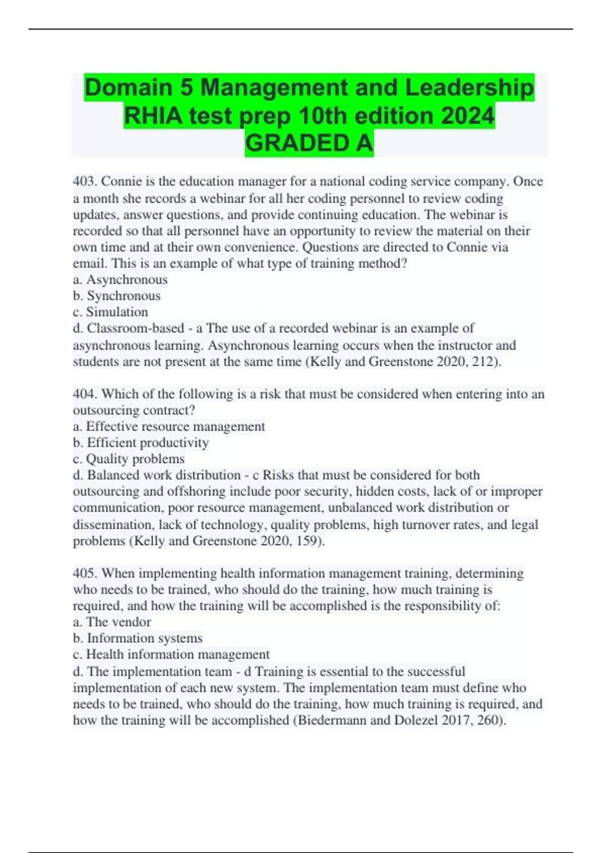 Domain 5 Management and Leadership RHIA test prep 10th edition 2024 ...