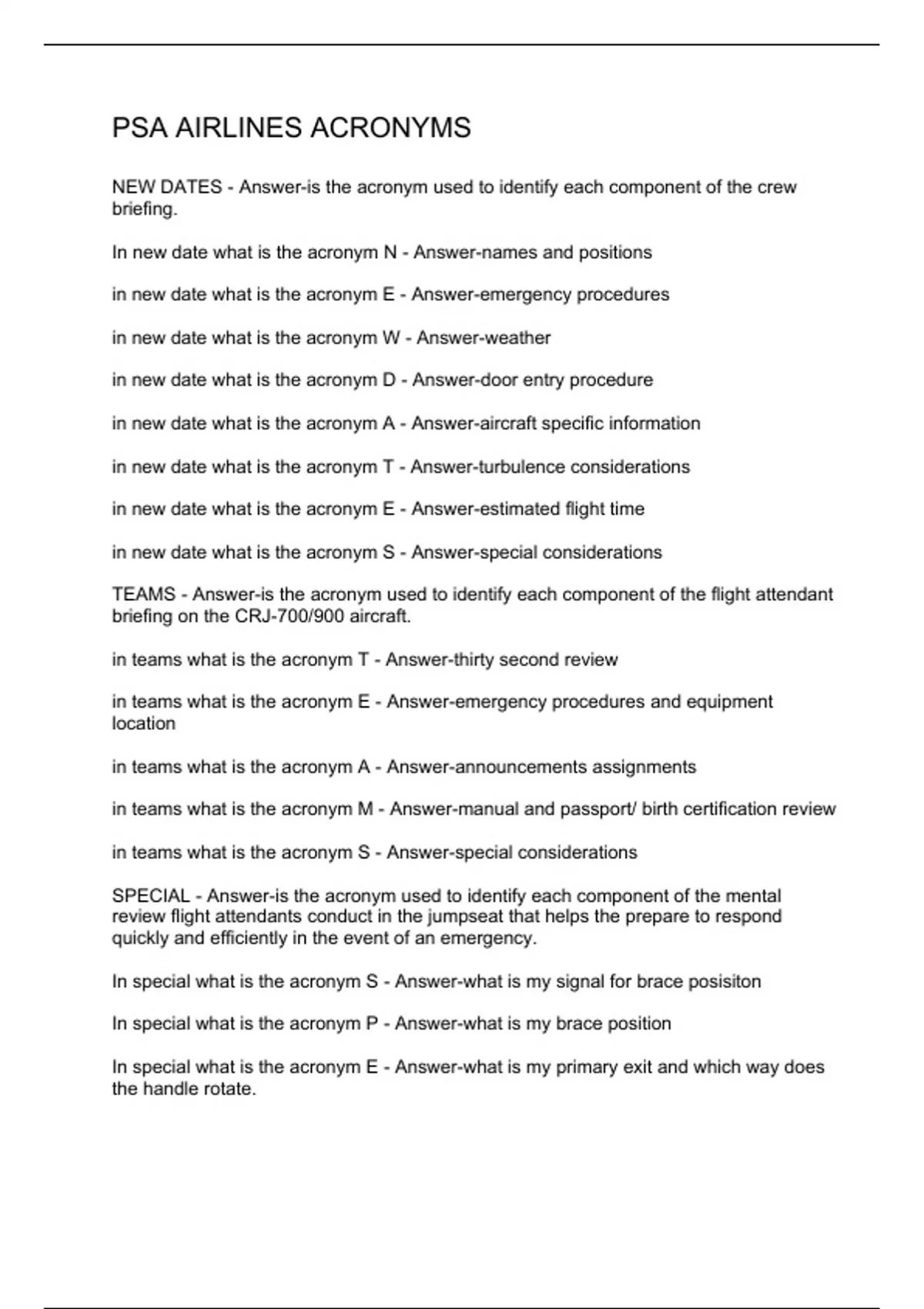 PSA AIRLINES ACRONYMS - PSA AIRLINES - Stuvia US