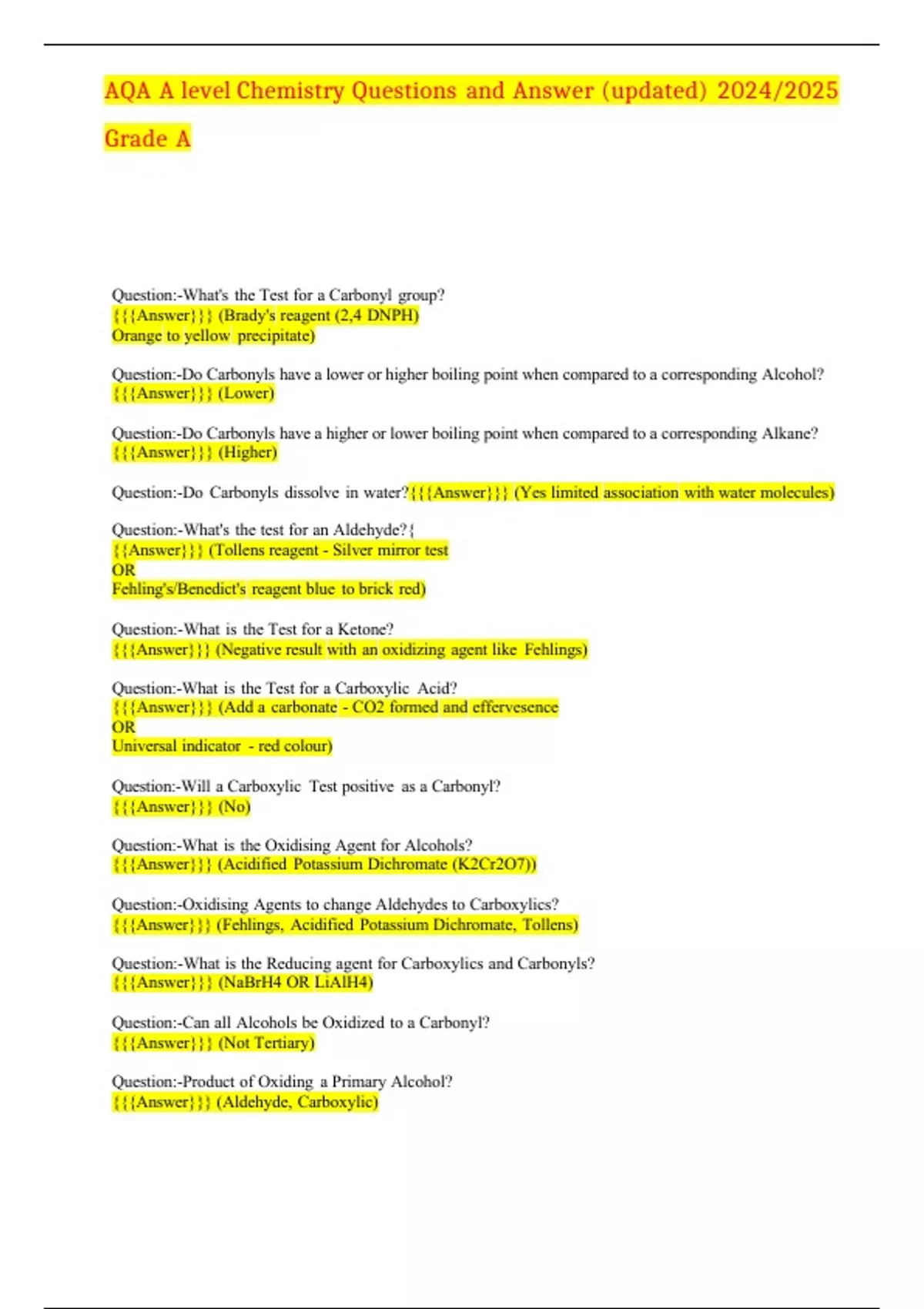 AQA A level Chemistry Questions and Answer (updated) 2024/2025 Grade A ...