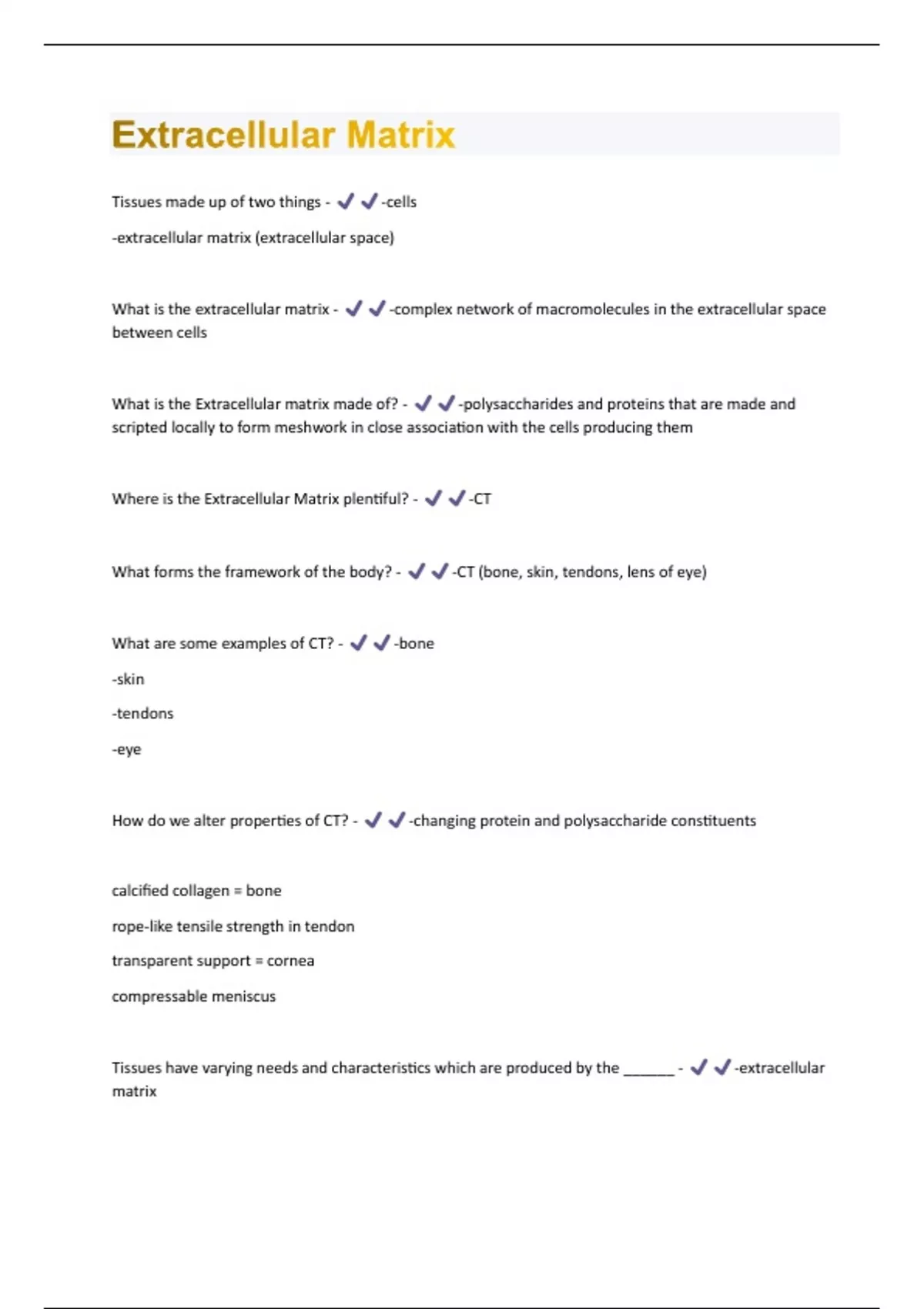 Extracellular Matrix test (Questions + Answers) Solved - Extracellular ...