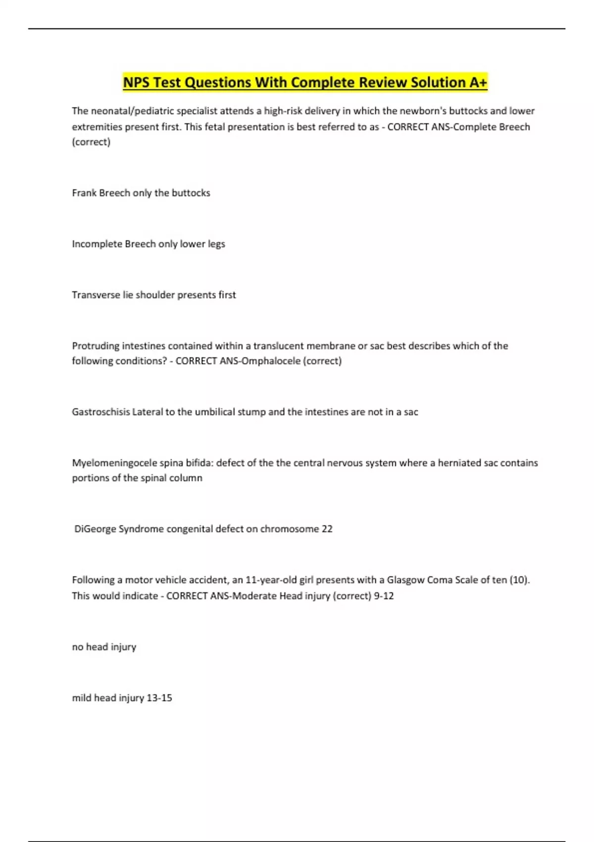 NPS Test Questions With Complete Review Solution A+ - NPS - Stuvia US