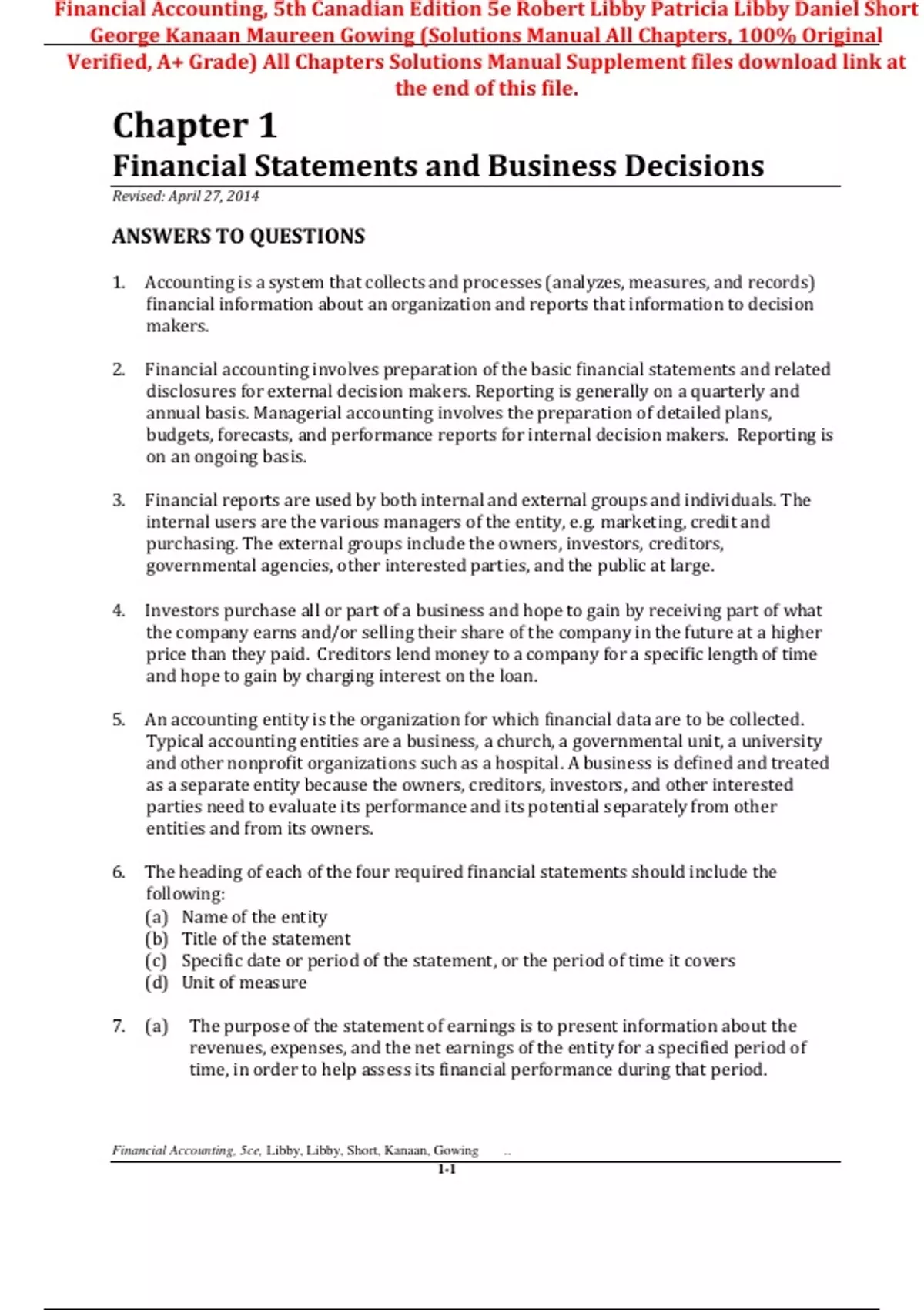 Solutions Manual for Financial Accounting 5th Canadian Edition By ...