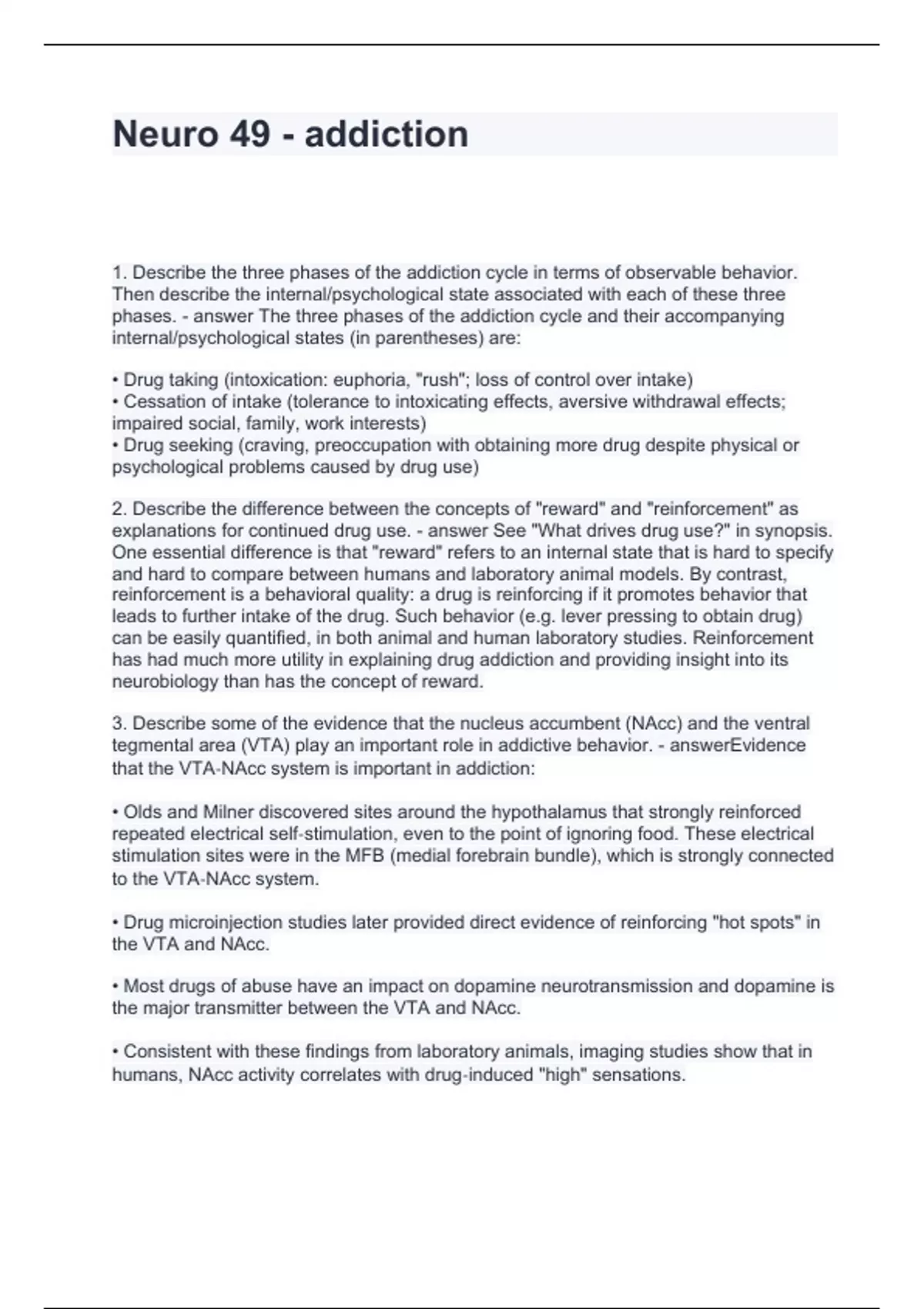 Neuro 49 - addiction Questions with Solutions 2024 - NACC - Stuvia US