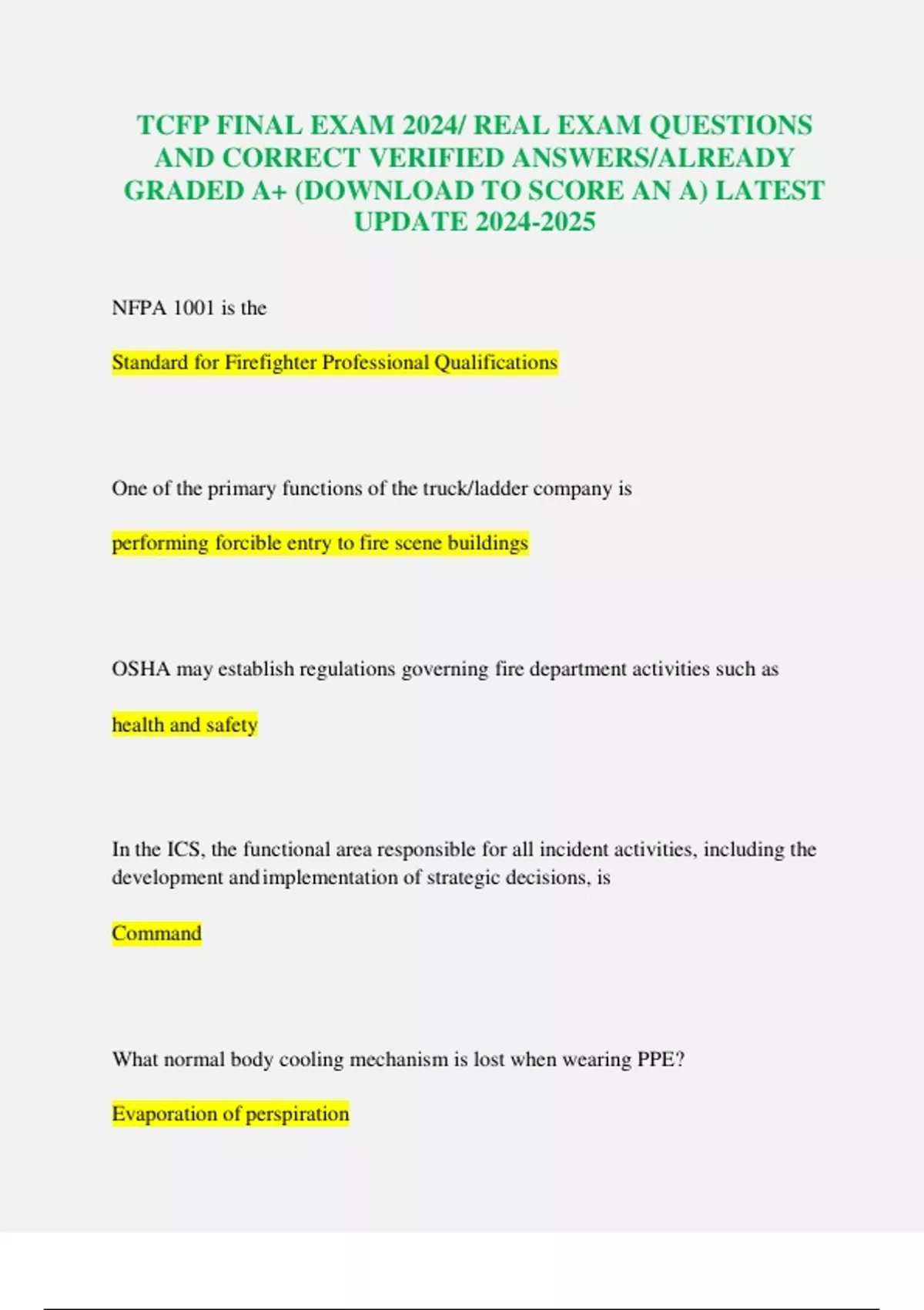 TCFP FINAL EXAM 2024/ REAL EXAM QUESTIONS AND CORRECT VERIFIED ANSWERS/ALREADY GRADED A+ ...