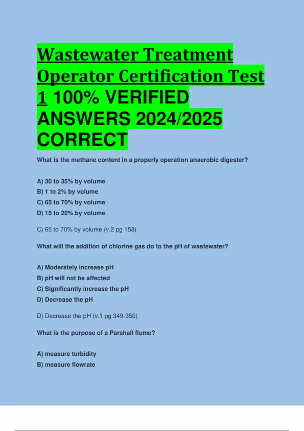 Wastewater Treatment Operator Certification Test 1 100% VERIFIED ...
