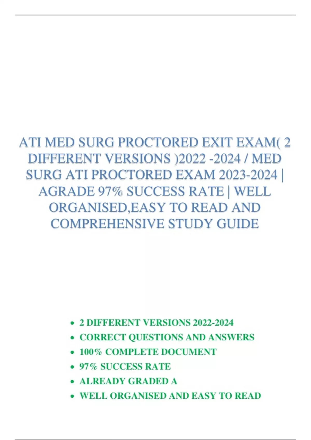 ATI MED SURG PROCTORED EXIT EXAM( 2 DIFFERENT VERSIONS ) / MED SURG ATI ...