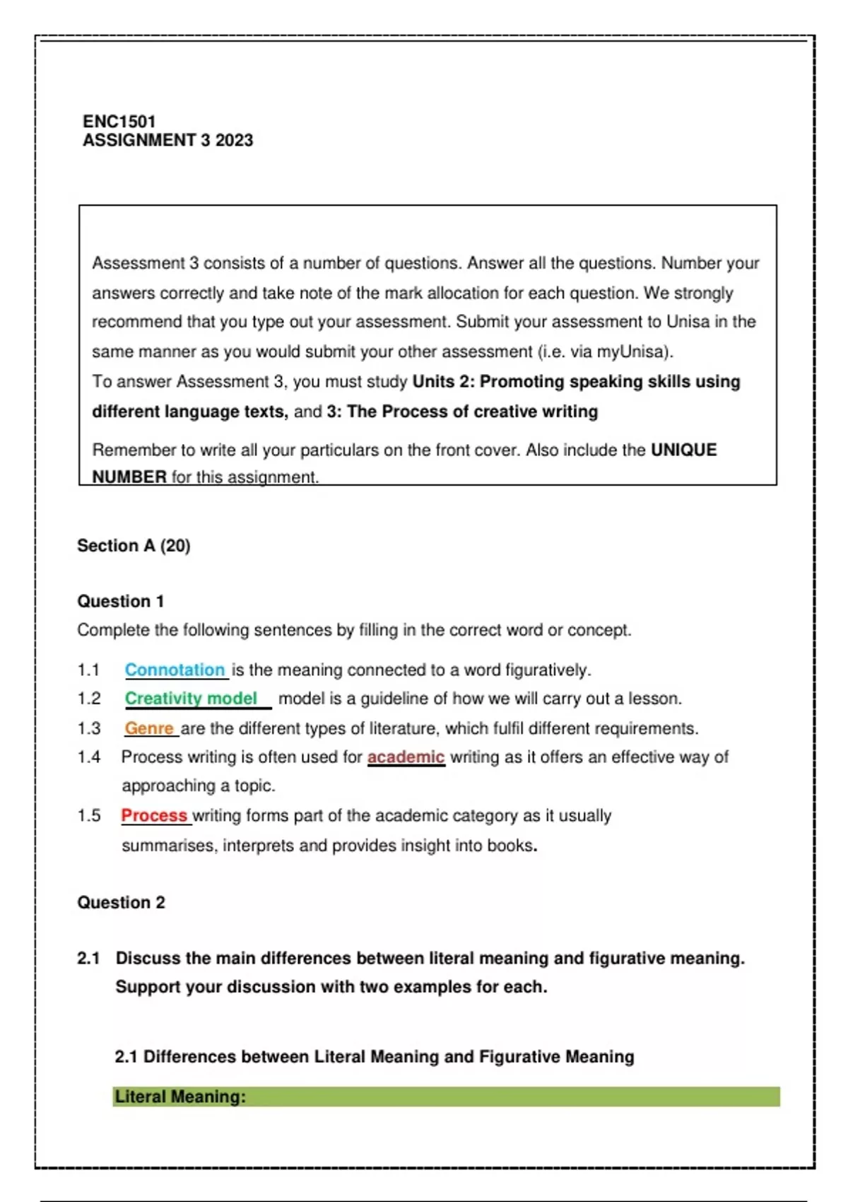 ENC1501 Assignment 3 Semester 1 2024 - ENC1501 (ENC1501) - Stuvia SA