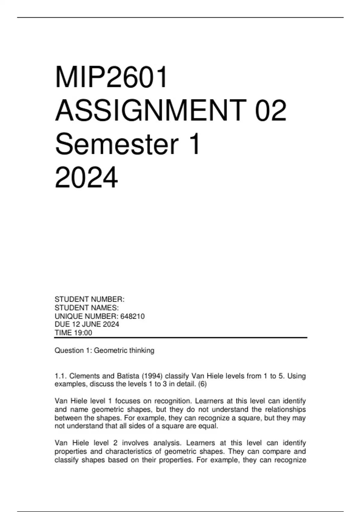 MIP2601 ASSIGNMENT 2 SEMESTER 1 2024 - MIP2601 - Stuvia SA