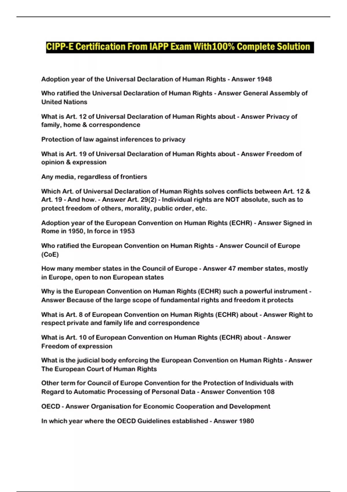 CIPP-E Certification From IAPP Exam With100% Complete Solution - CIPP-E ...