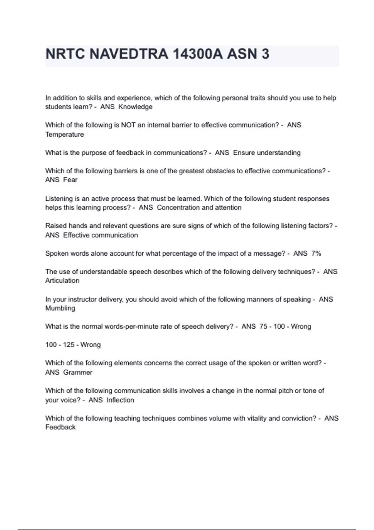 NRTC NAVEDTRA 14300A ASN 3 Exam Questions With Answers - NAVEDTRA - Stuvia US