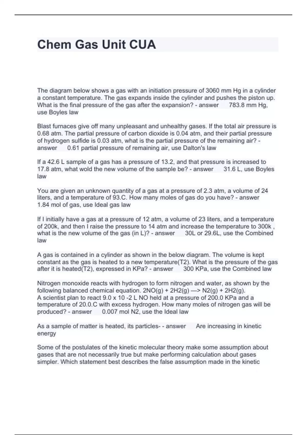 Chem Gas Unit CUA Questions with correct Answers - CUA - Certified ...