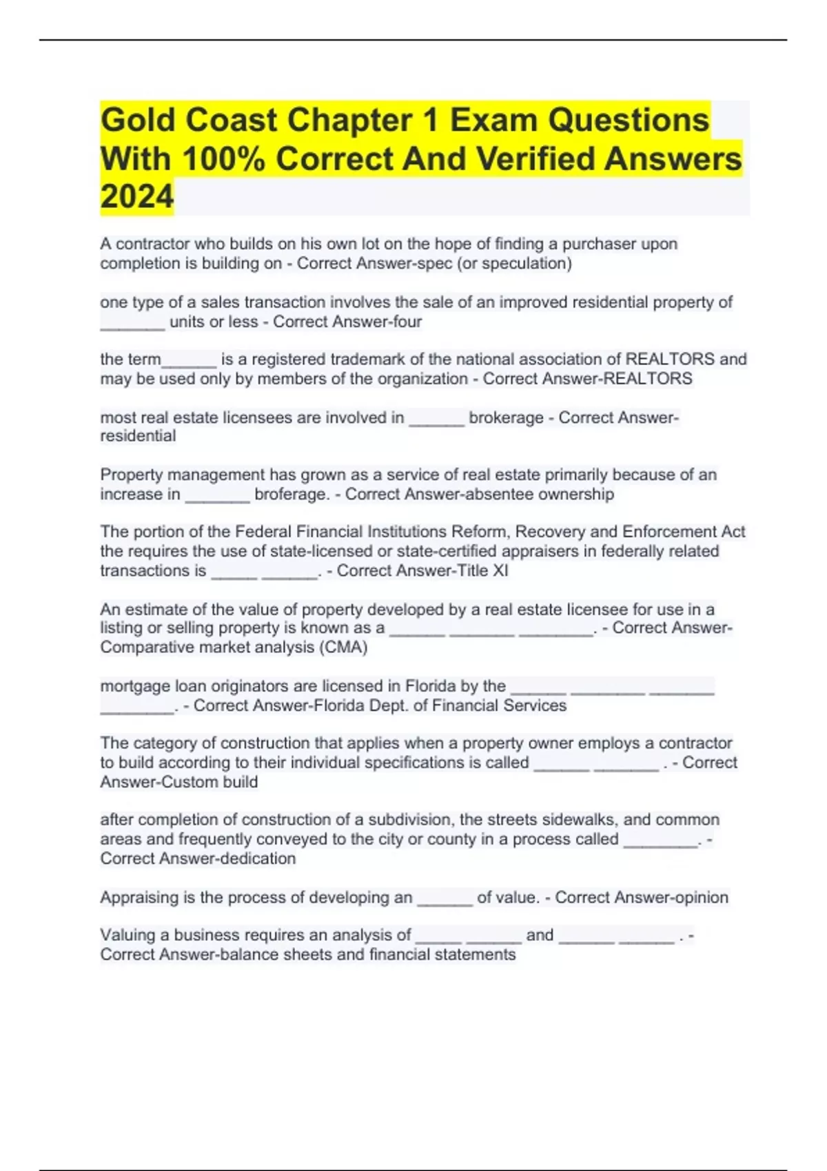 Gold Coast Chapter 1 Exam Questions With 100% Correct And Verified ...