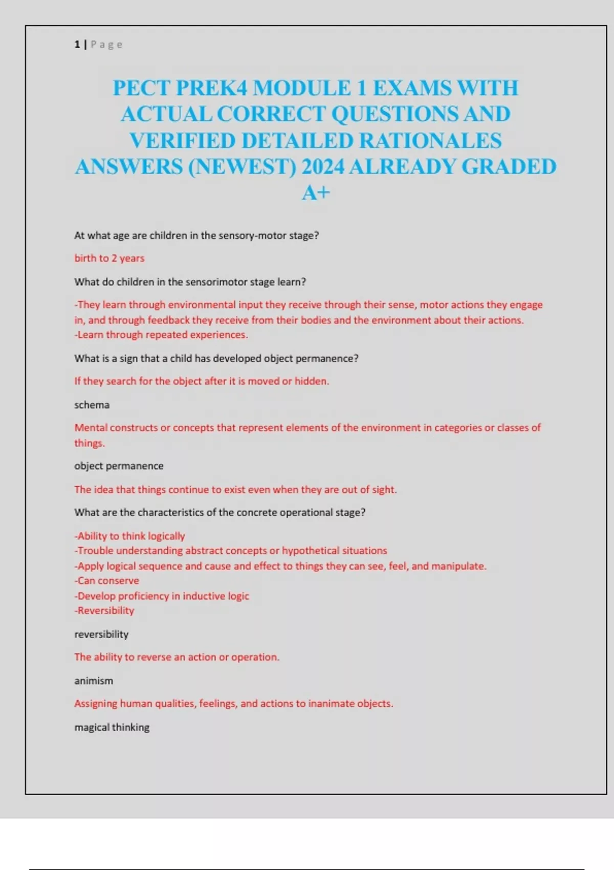 e PECT PREK4 MODULE 1 EXAMS WITH ACTUAL CORRECT QUESTIONS AND VERIFIED ...