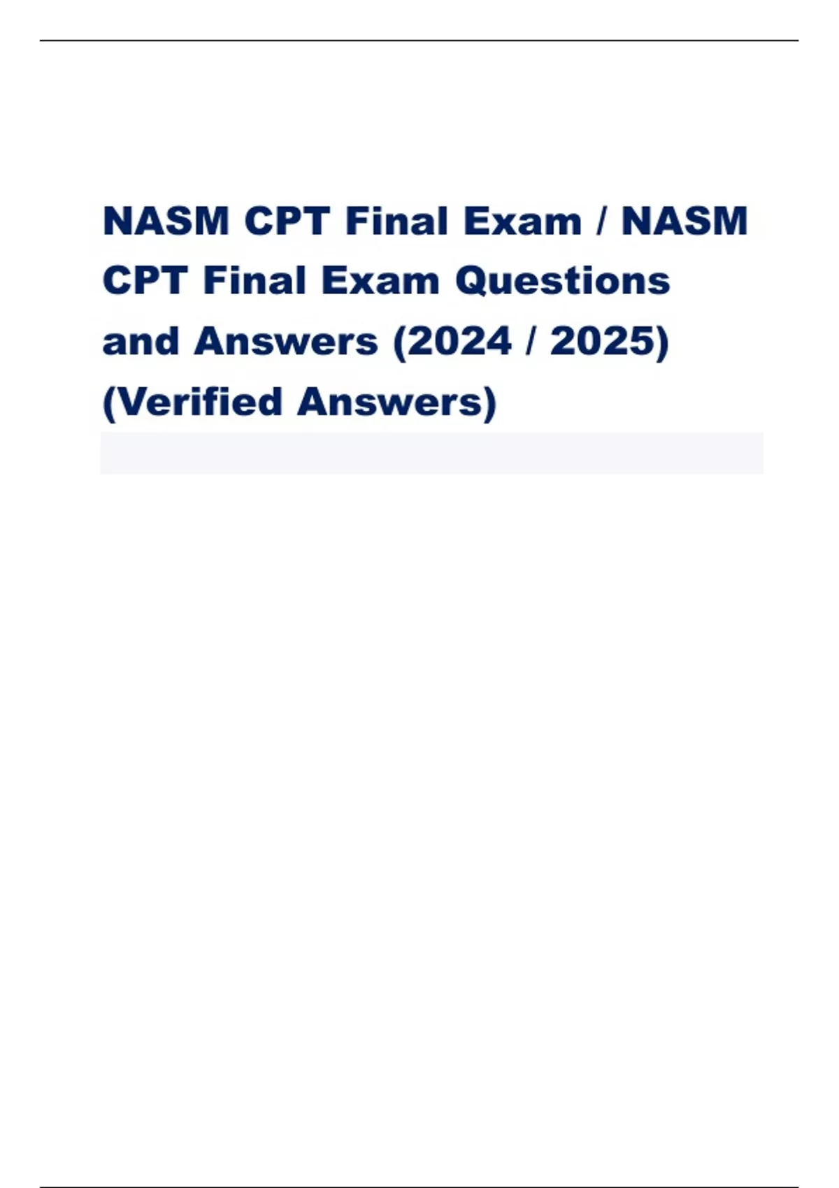 NASM CPT FINAL Exam / NASM CPT Final Exam with 100% Correct Answers 2023 - Ati mental health ...