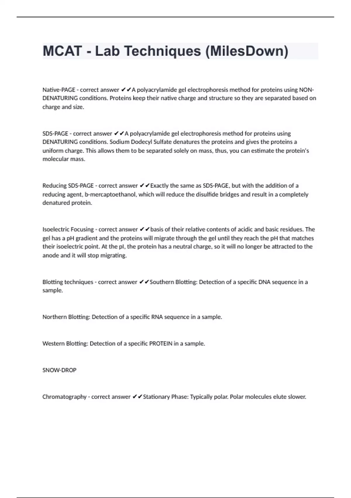 MCAT - Lab Techniques (MilesDown) fully solved - MCAT - Stuvia US