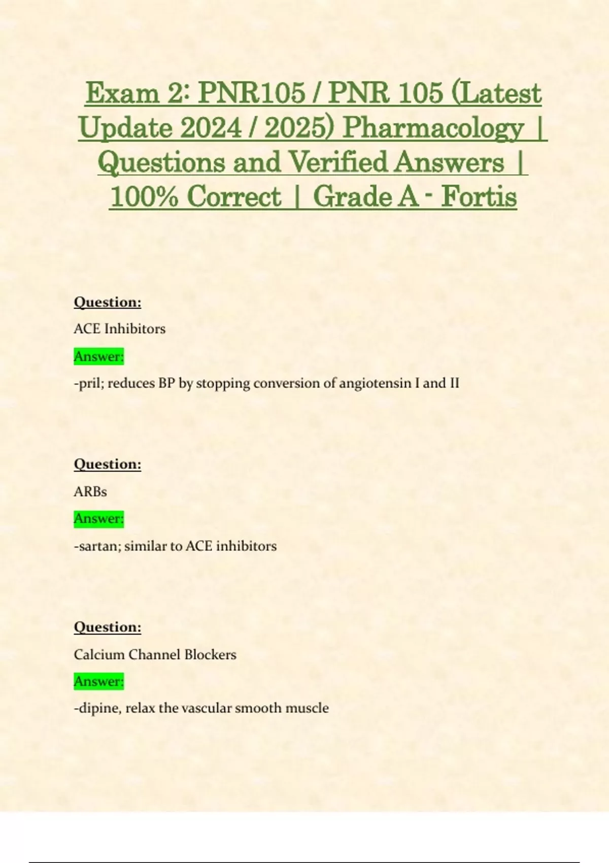 Exam 2: PNR105 / PNR 105 (Latest Update 2024 / 2025) Pharmacology ...
