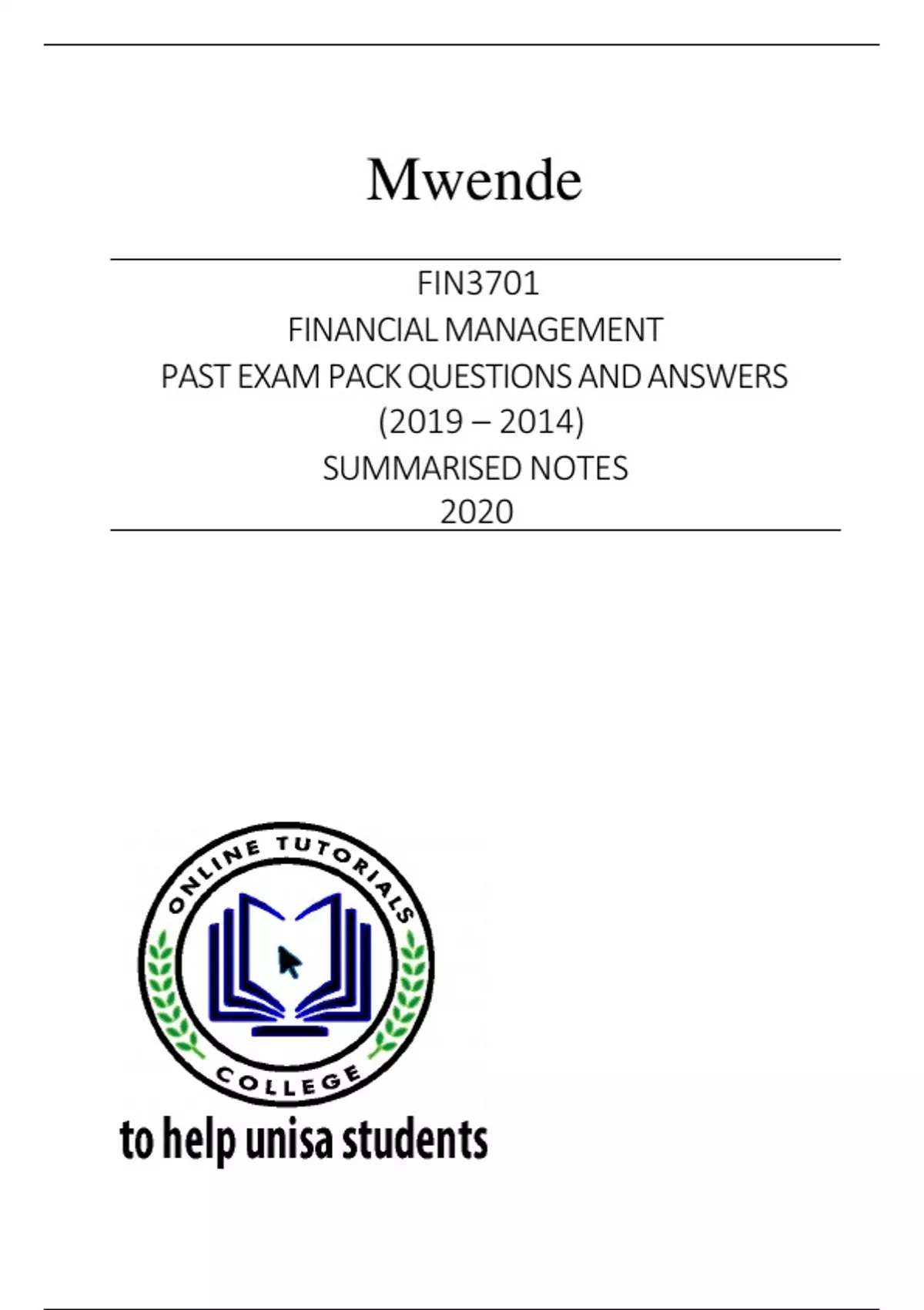 FINANCIAL MANAGEMENT PAST EXAM PACK QUESTIONS AND ANSWERS - Financial ...