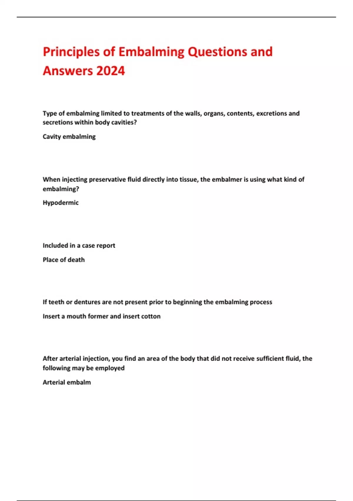 Principles of Embalming Questions and Answers 2024 - Principles of ...