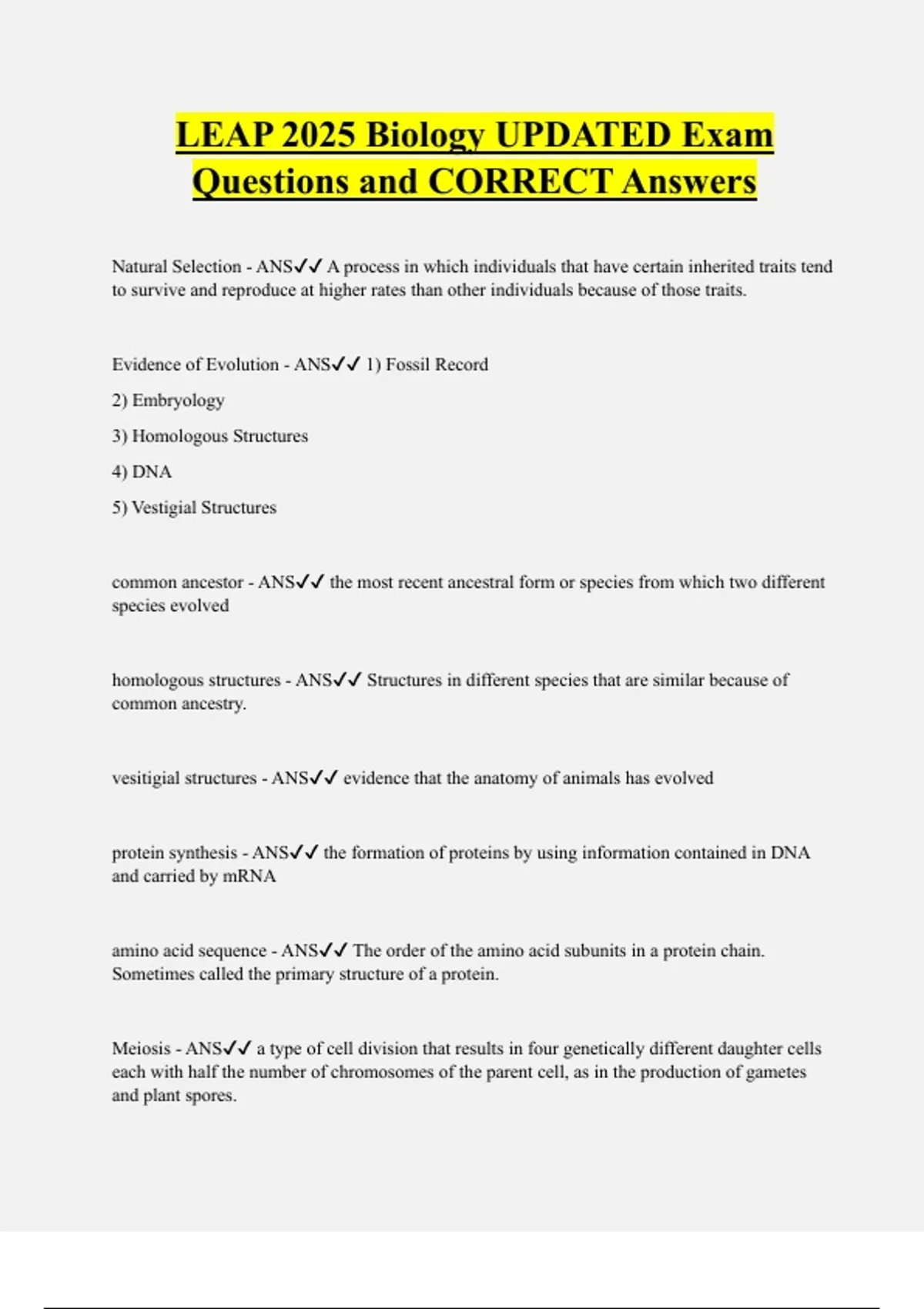 LEAP 2025 Biology UPDATED Exam Questions and CORRECT Answers - LEAP ...