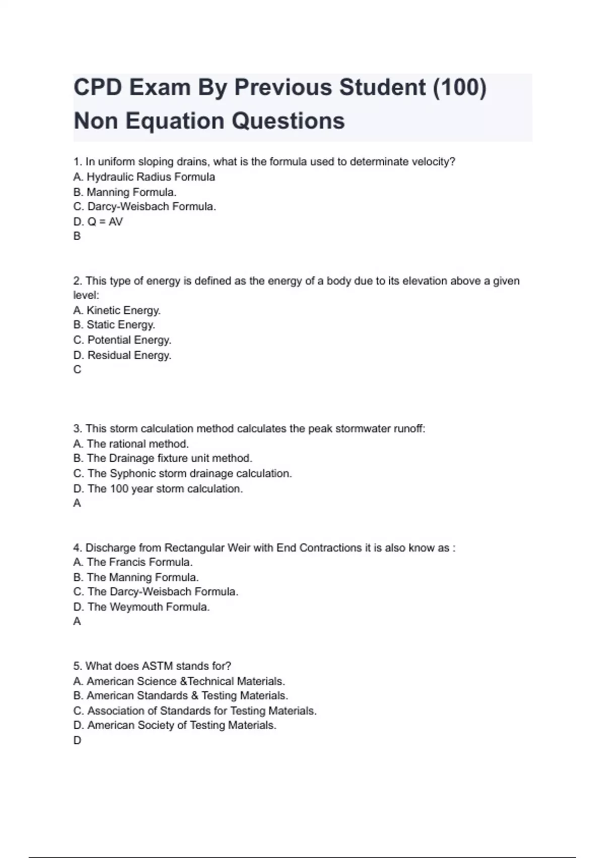 CPD Exam By Previous Student (100) Non Equation Questions. 2025/2026 ...