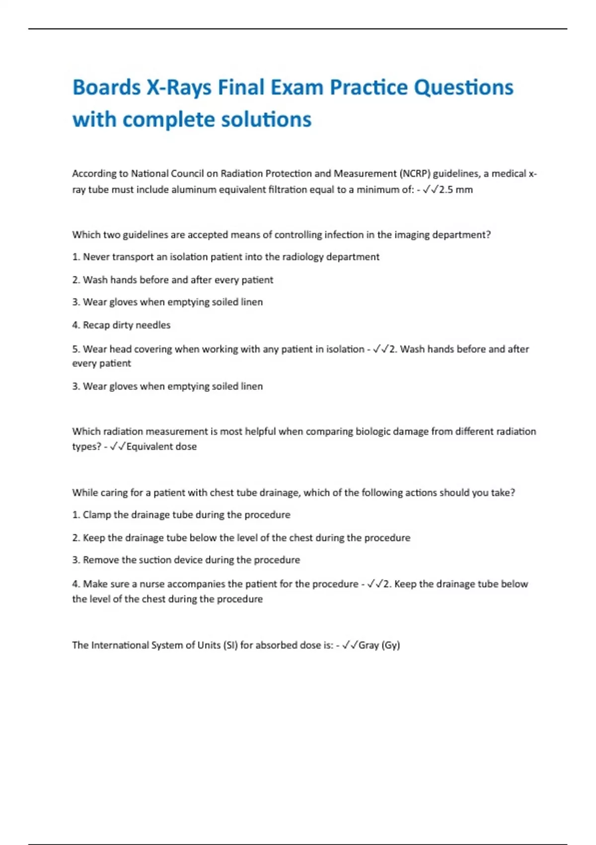 Boards X-Rays Final Exam Practice Questions with complete solutions ...