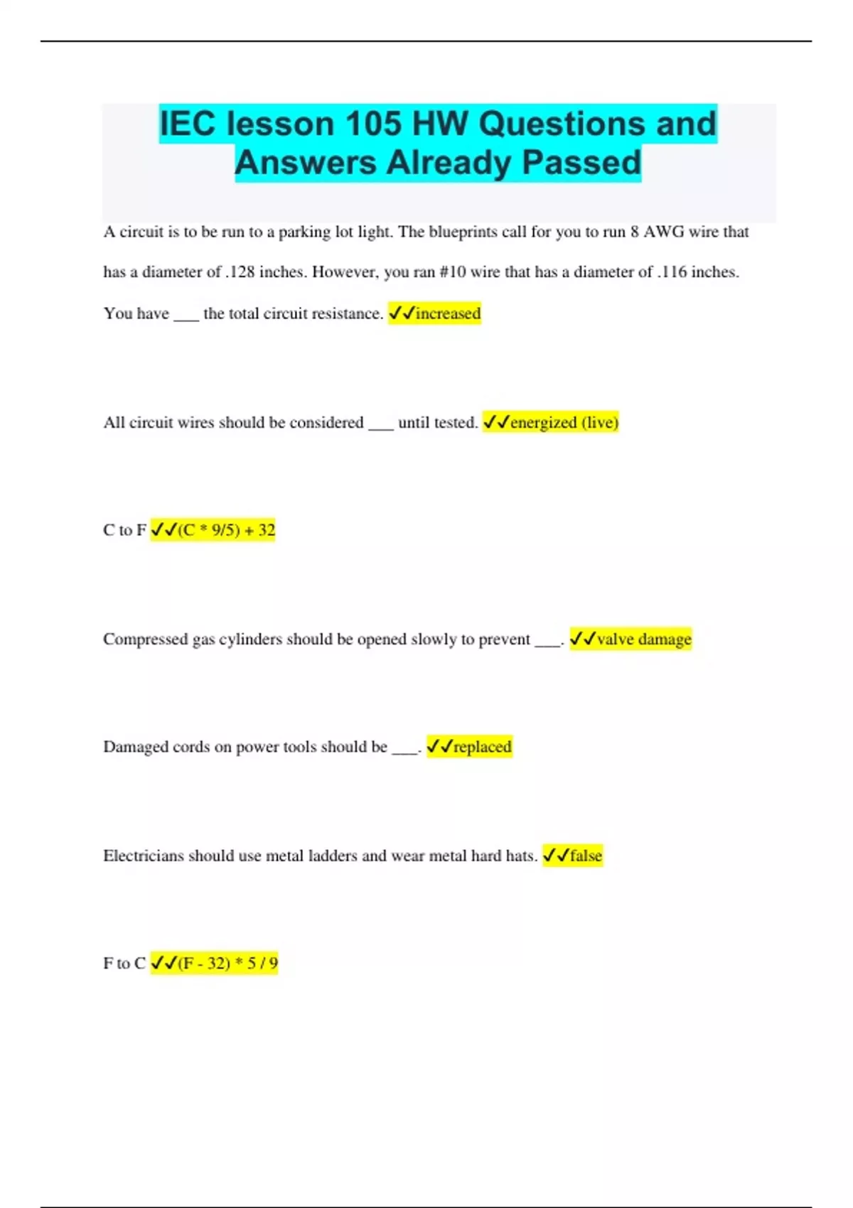 IEC lesson 105 HW Questions and Answers Already Passed - IEC lesson 105 ...
