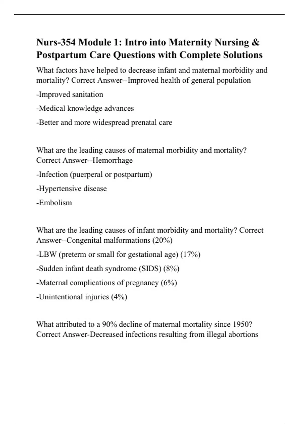Nurs-354 Module 1: Intro into Maternity Nursing & Postpartum Care ...