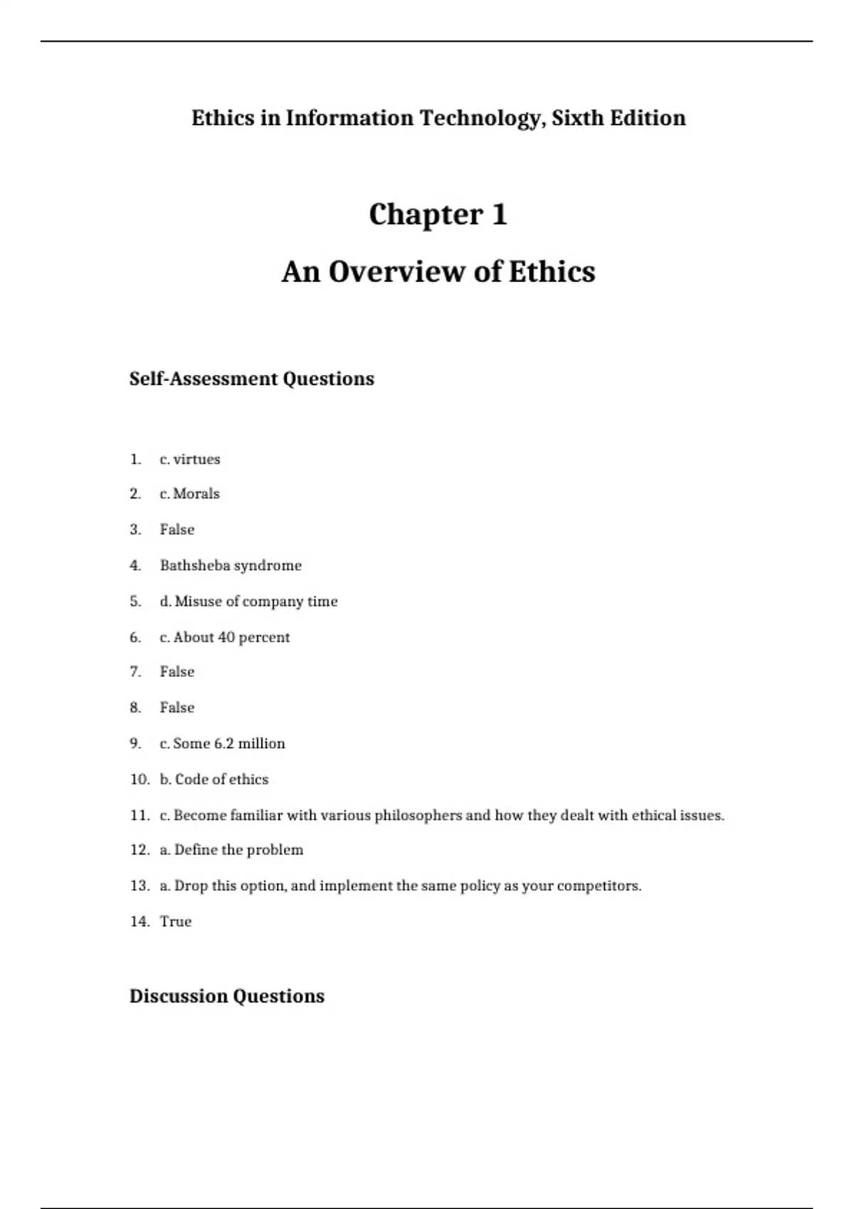 Official© Solutions Manual to Accompany Ethics in Information ...