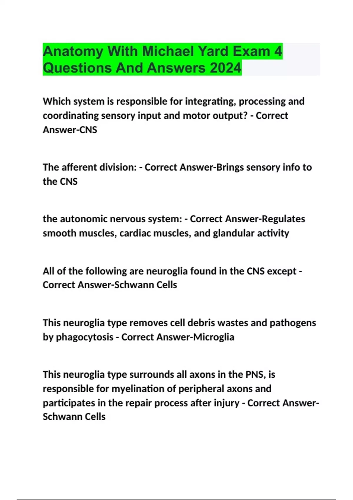 Anatomy With Michael Yard Exam 4 Questions And Answers 2024 - IUPUI ...