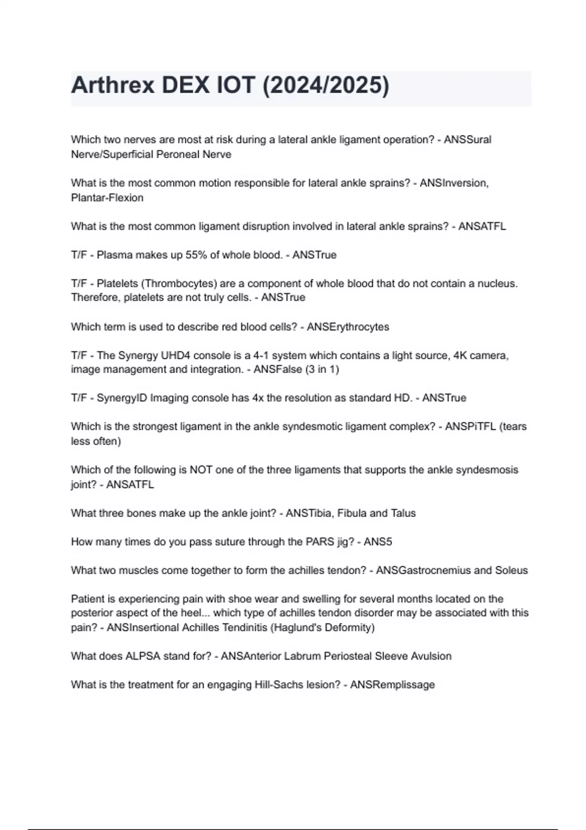 Arthrex DEX IOT (2024/2025) questions and answers already graded A+ - DEX IOT - Stuvia US