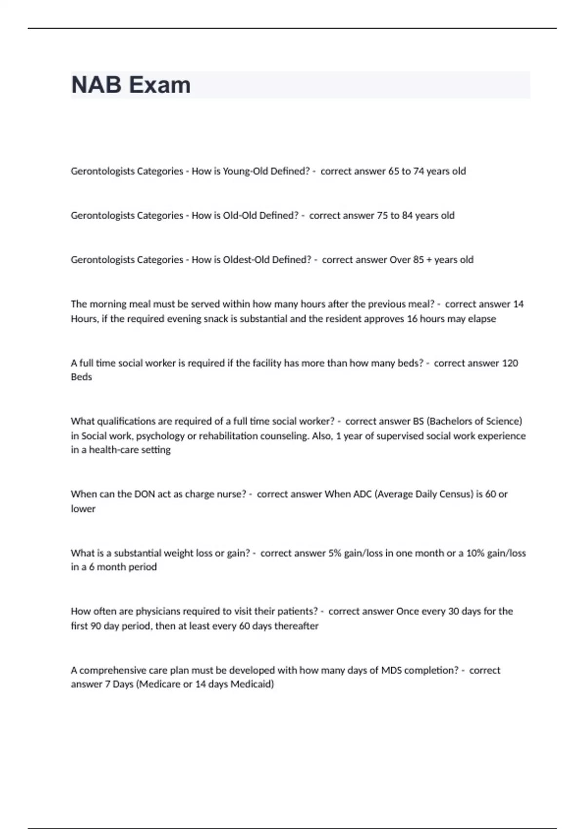 NAB Exam questions and correct answers 2024 - Nab - Stuvia US