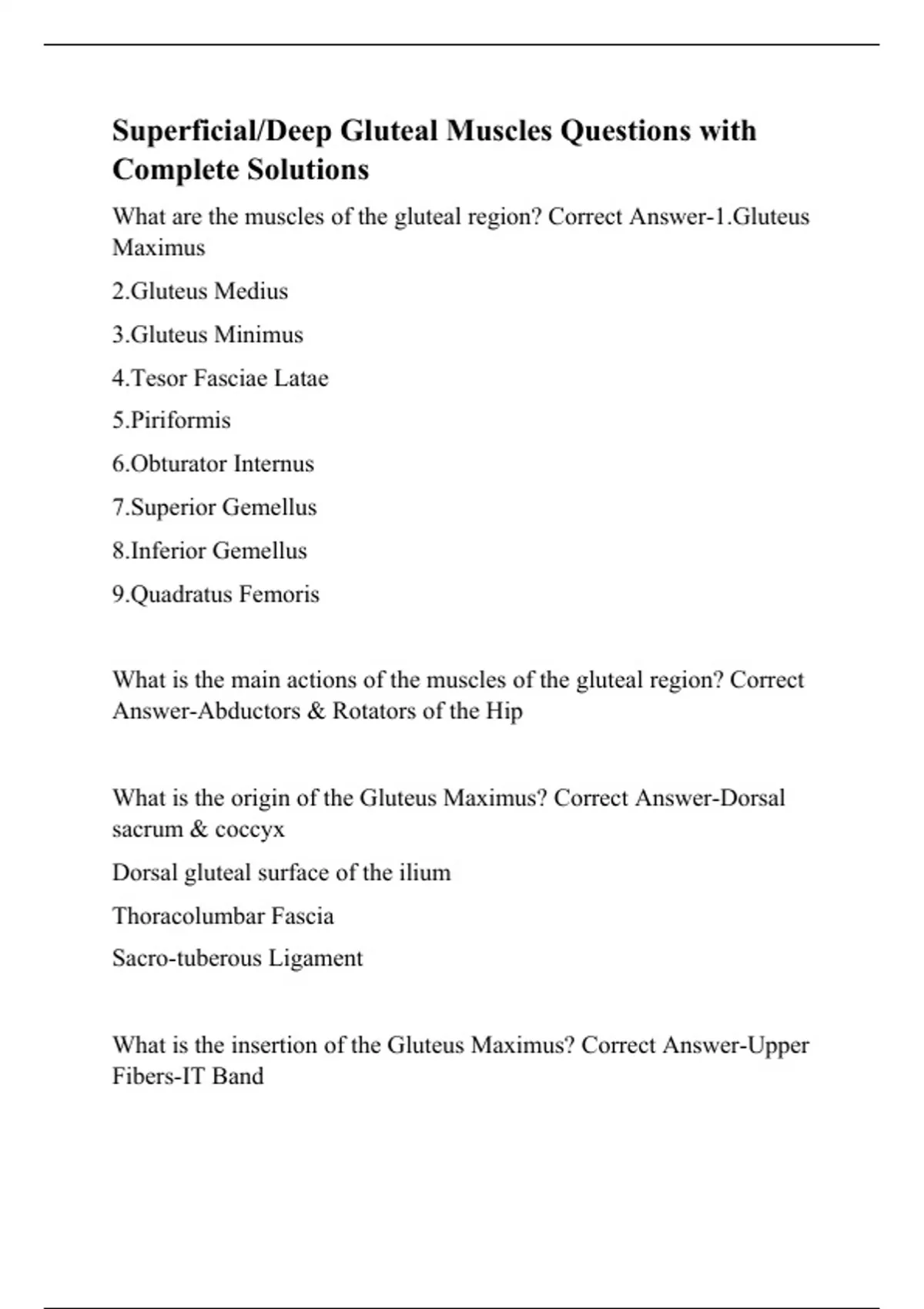 Superficial/Deep Gluteal Muscles Questions with Complete Solutions ...
