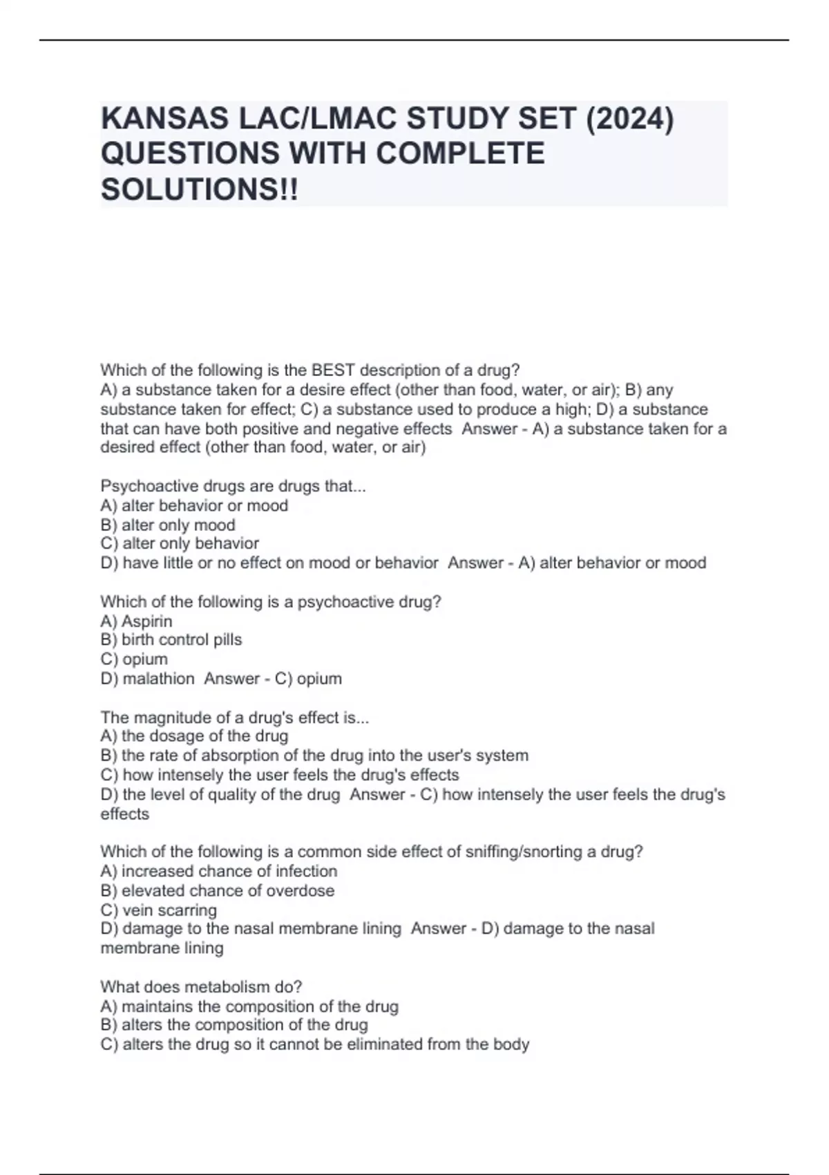KANSAS LAC/LMAC STUDY SET (2024) QUESTIONS WITH COMPLETE SOLUTIONS ...