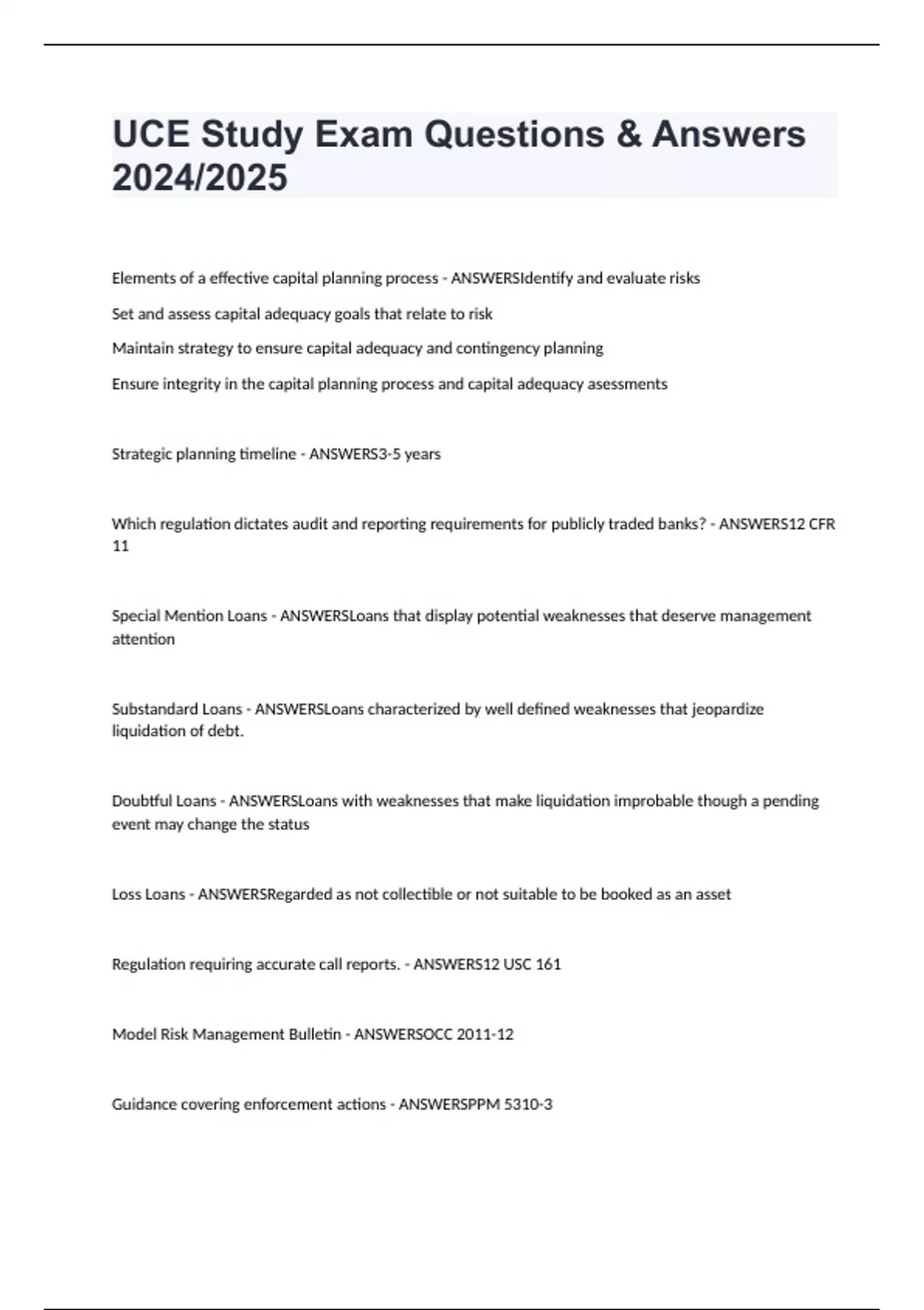 UCE Study Exam Questions & Answers 2024/2025 - UCE - Stuvia US